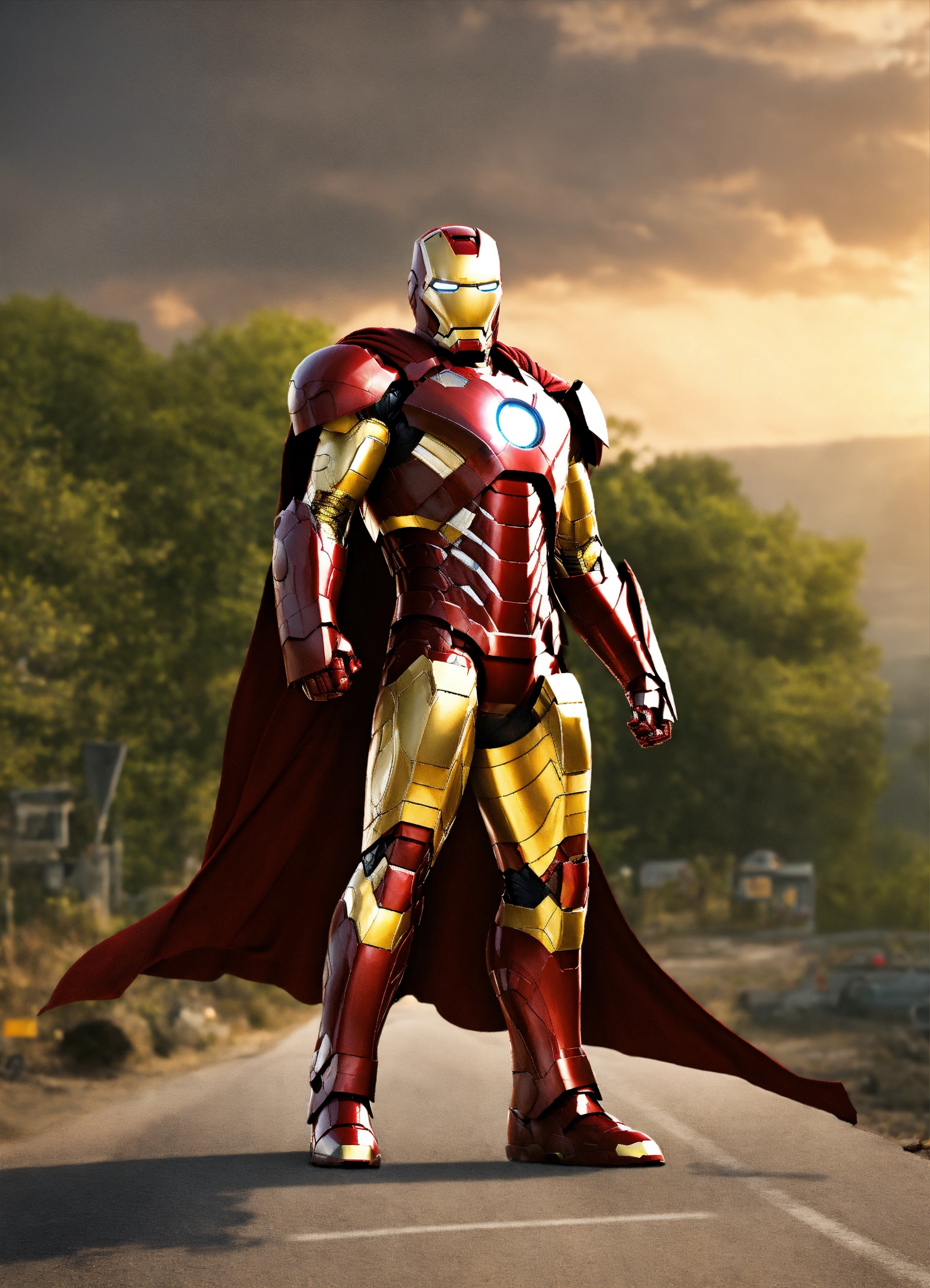 Lexica - IRON MAN as THOR full-body, roadside, 2D render