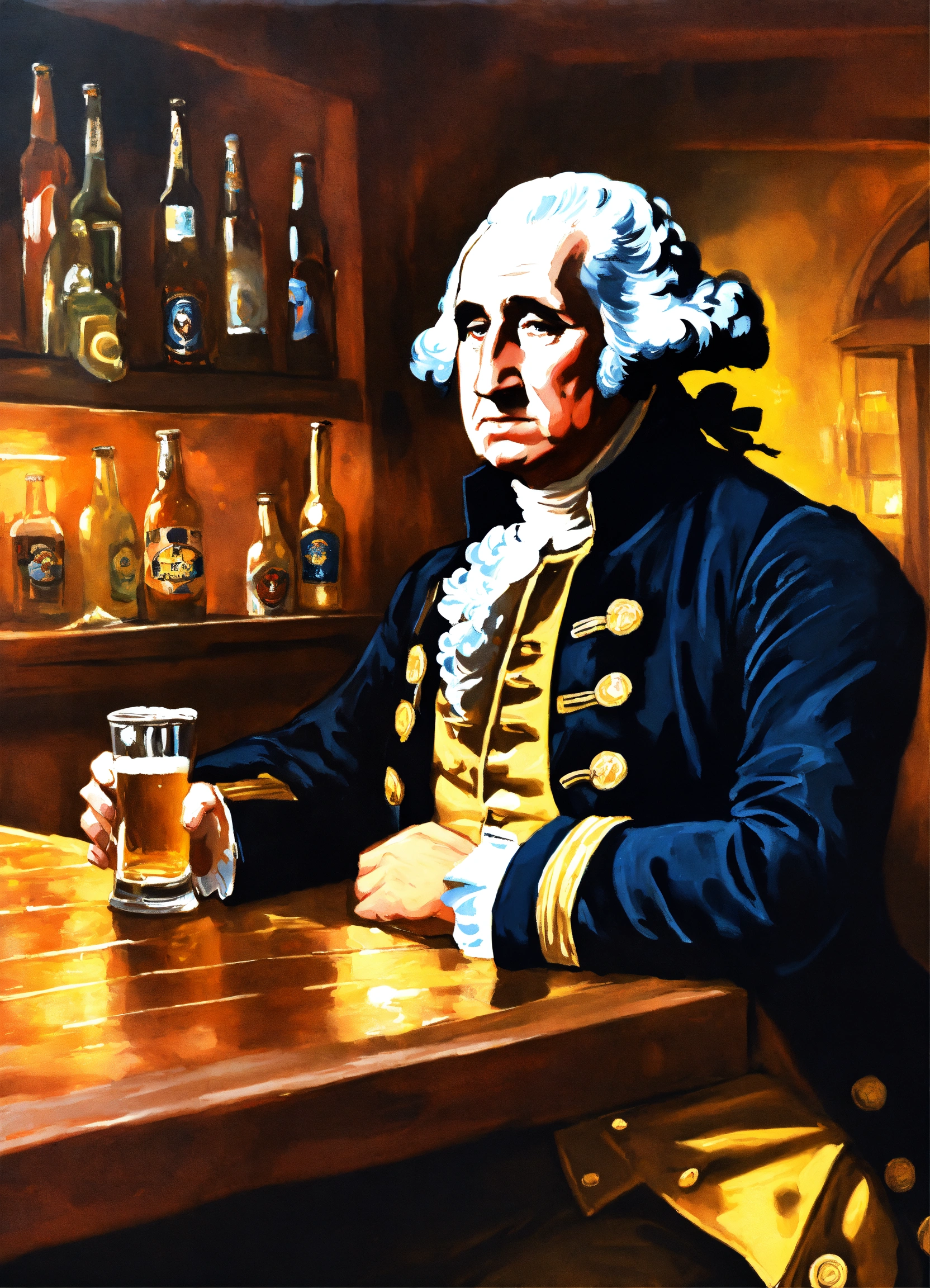 Lexica - Painting of george Washington drinking beer at a bar. Greg ...