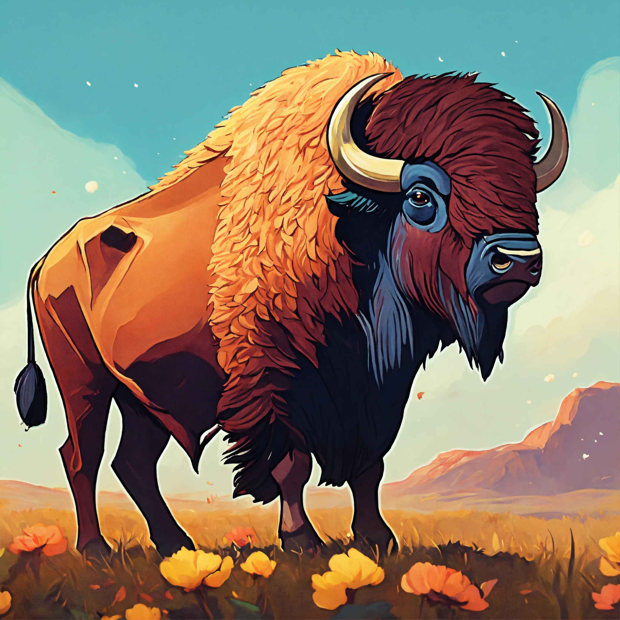 Lexica - Buffalo, cartoon oil paint, 2D illustration style, sharp focus ...