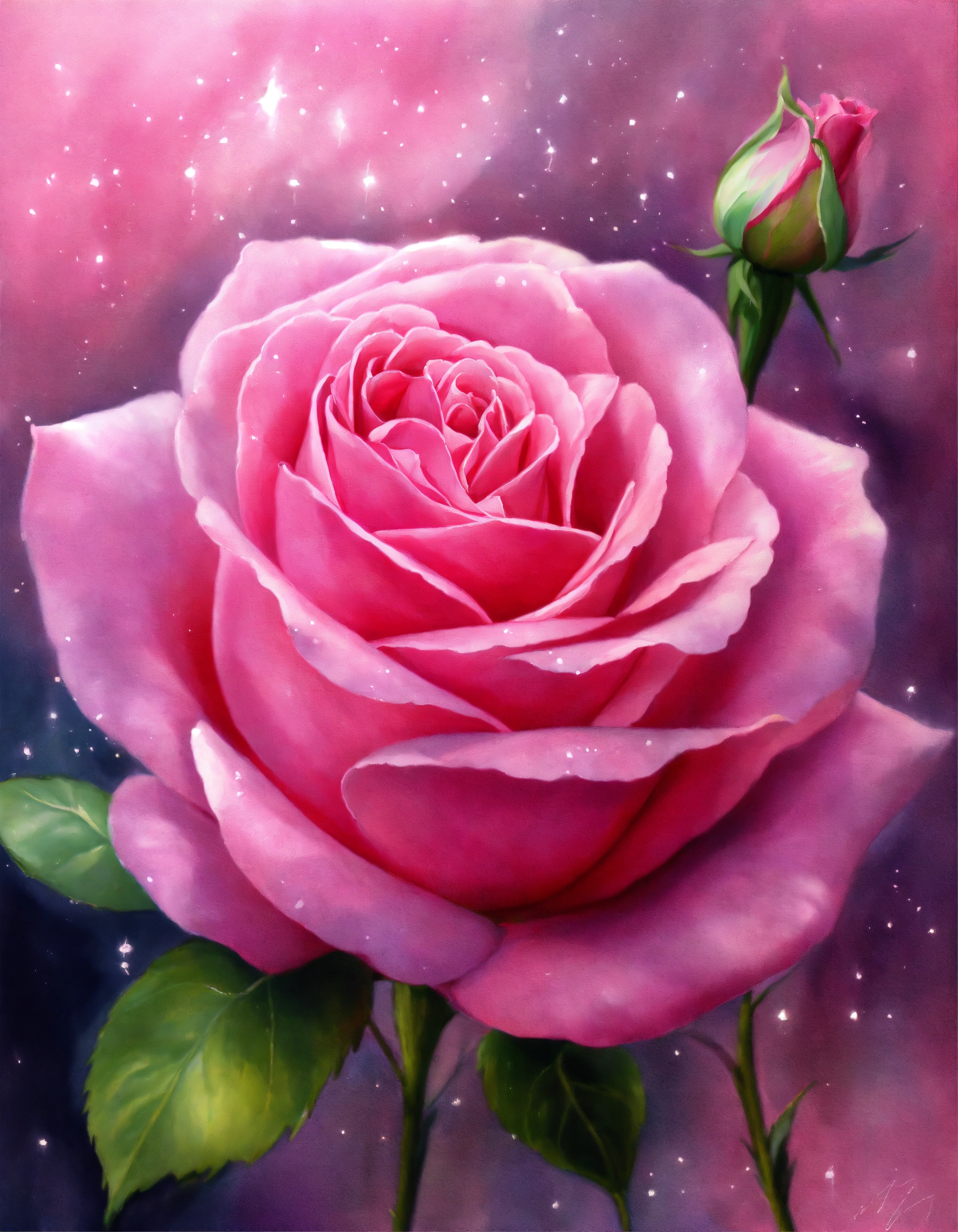 Lexica - I draw a painting of a beautiful pink rose, with etheric ...