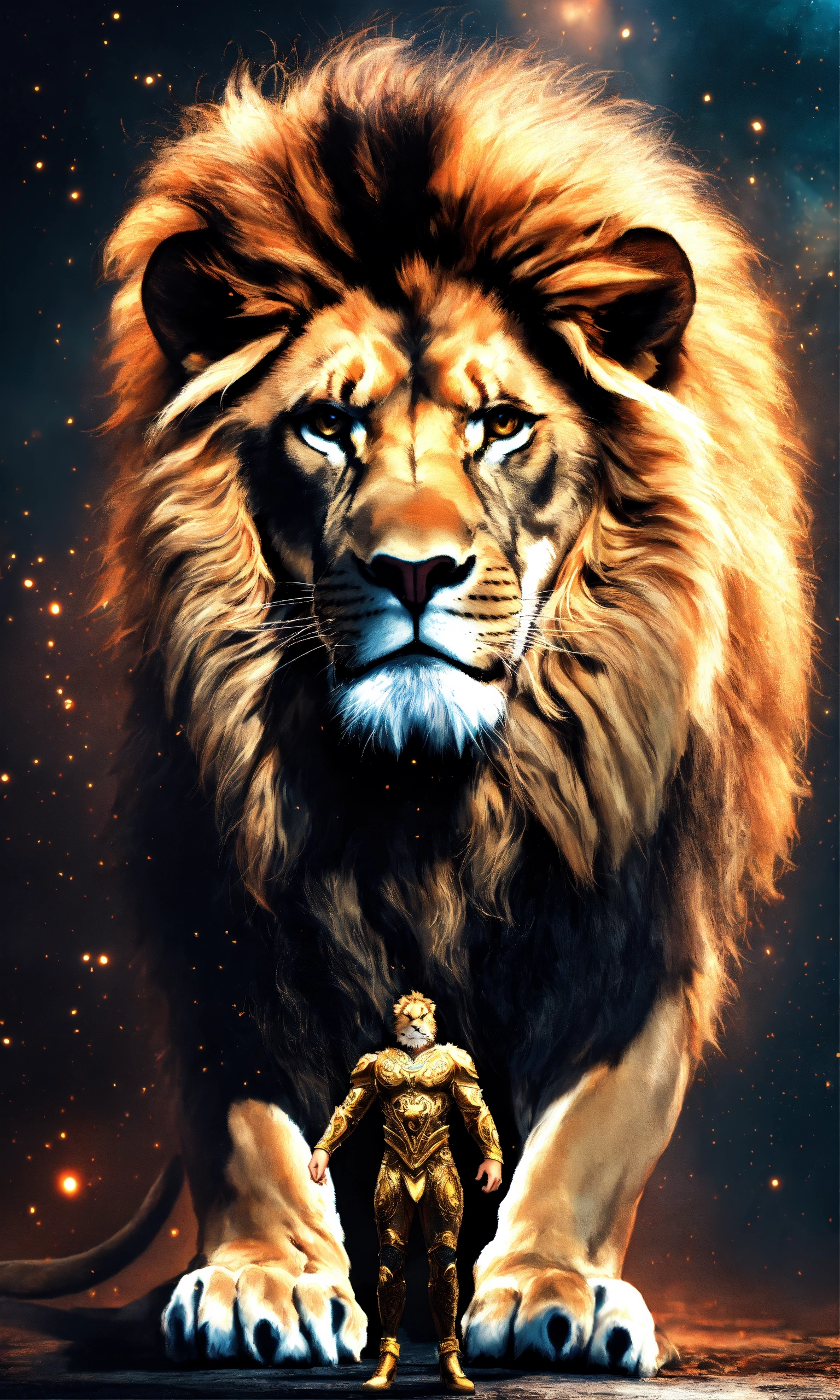Lexica - A strong creature half human half lion, full body, facing ...