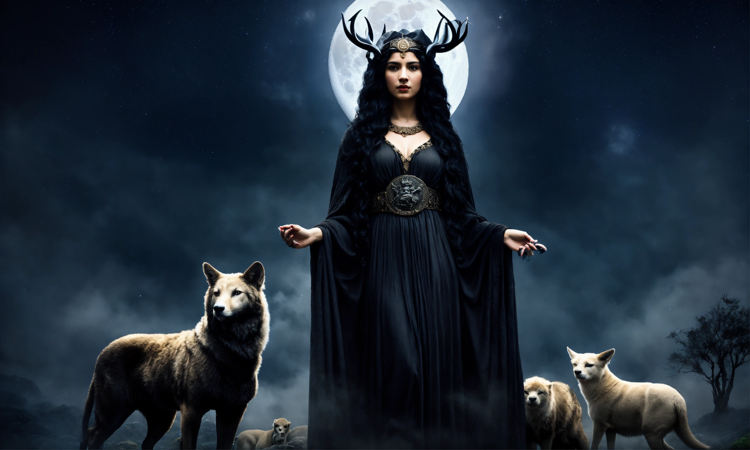 Lexica - Greek goddess Hecate, black hair, adorned in a flowing black ...