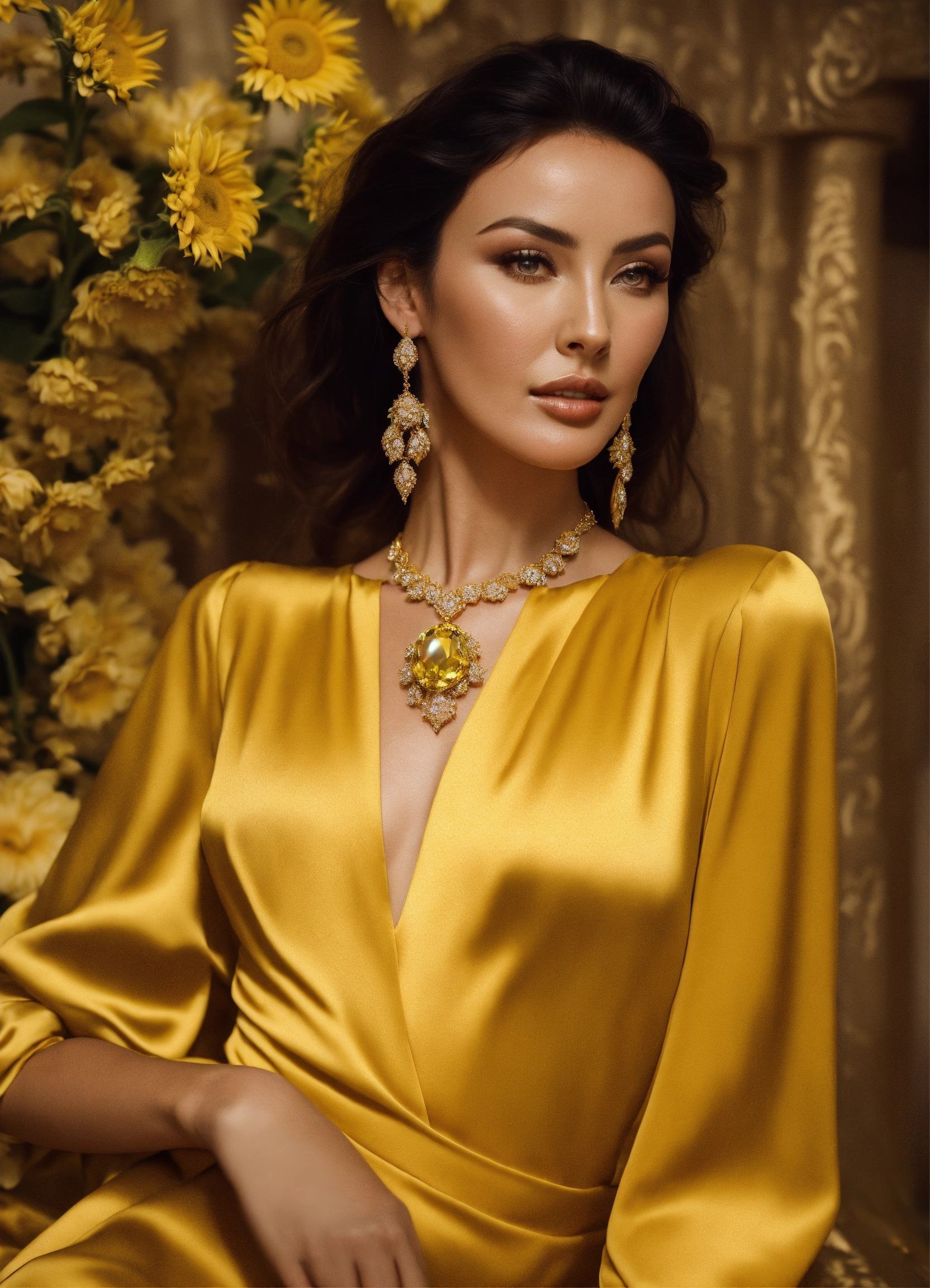 Lexica - Full body fashion model, XL size, citrin and diamond necklace ...