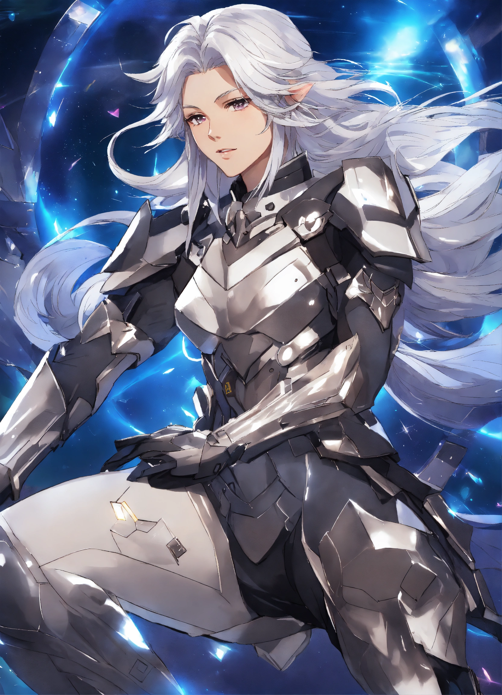 Lexica - A dynamic anime character with shimmering silver hair, wearing ...