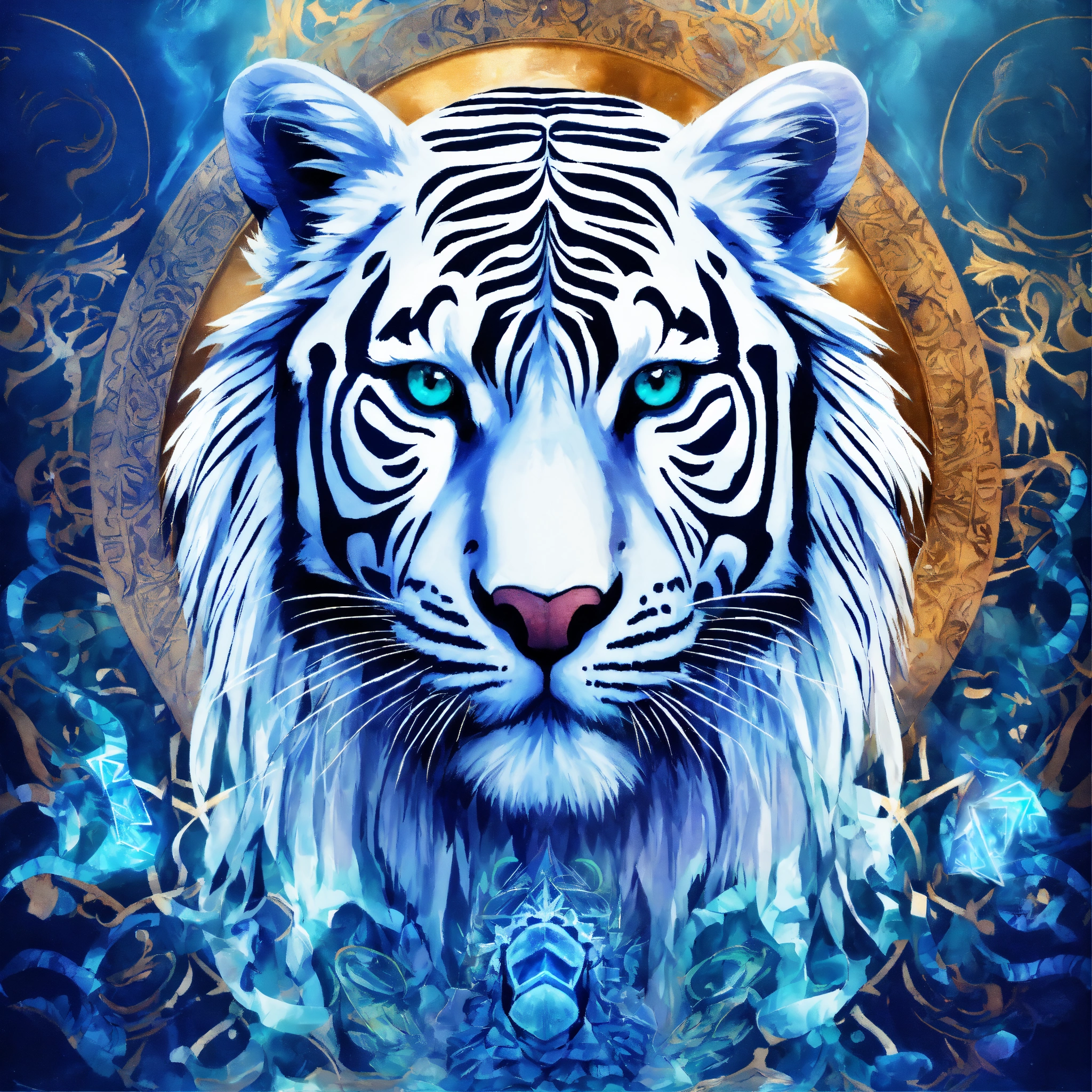 Lexica - Image. illustrate a white tiger with blue monkeys. long ...
