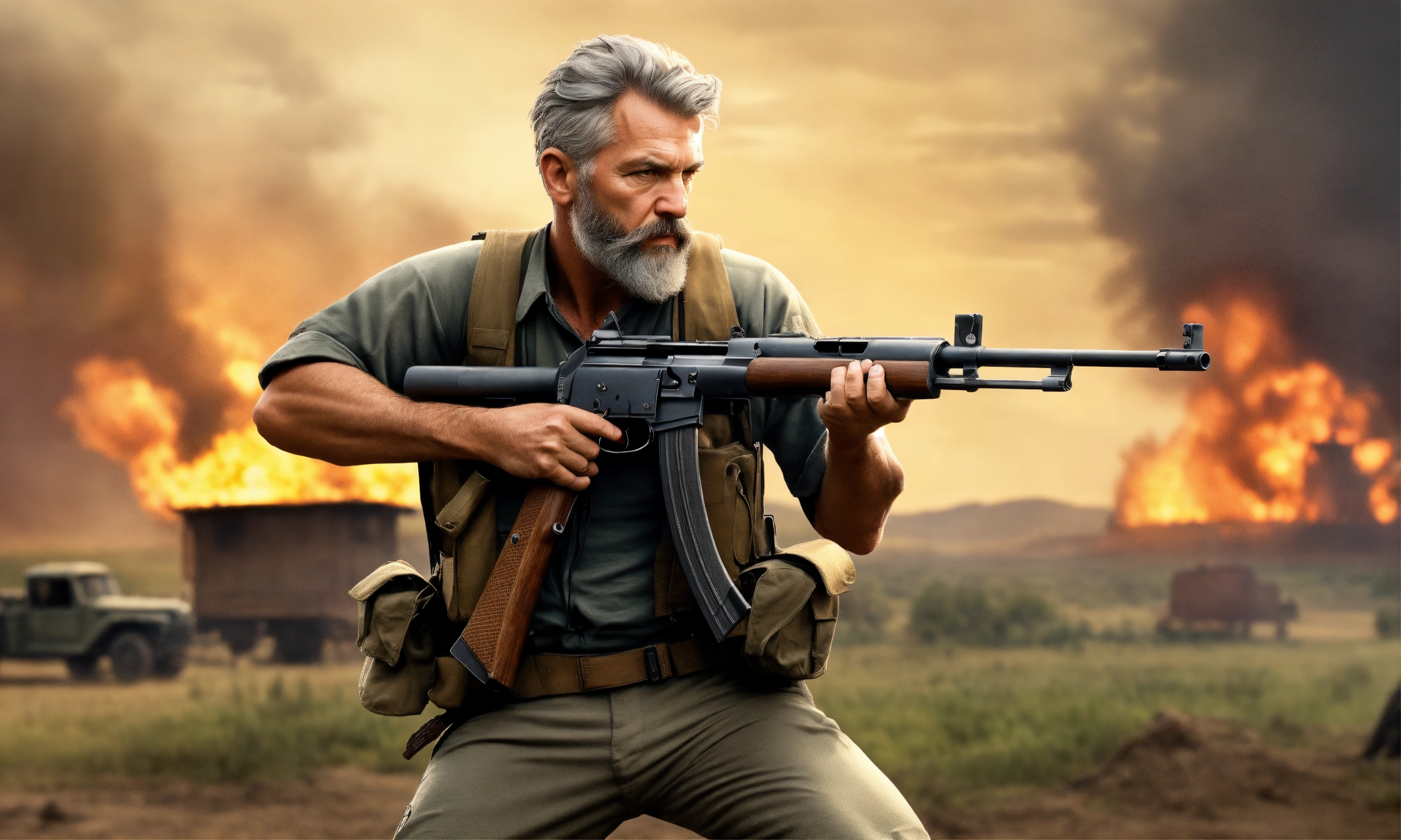 Lexica - Cinematic wallpaper of a 1940s german mercenary with a plain t ...