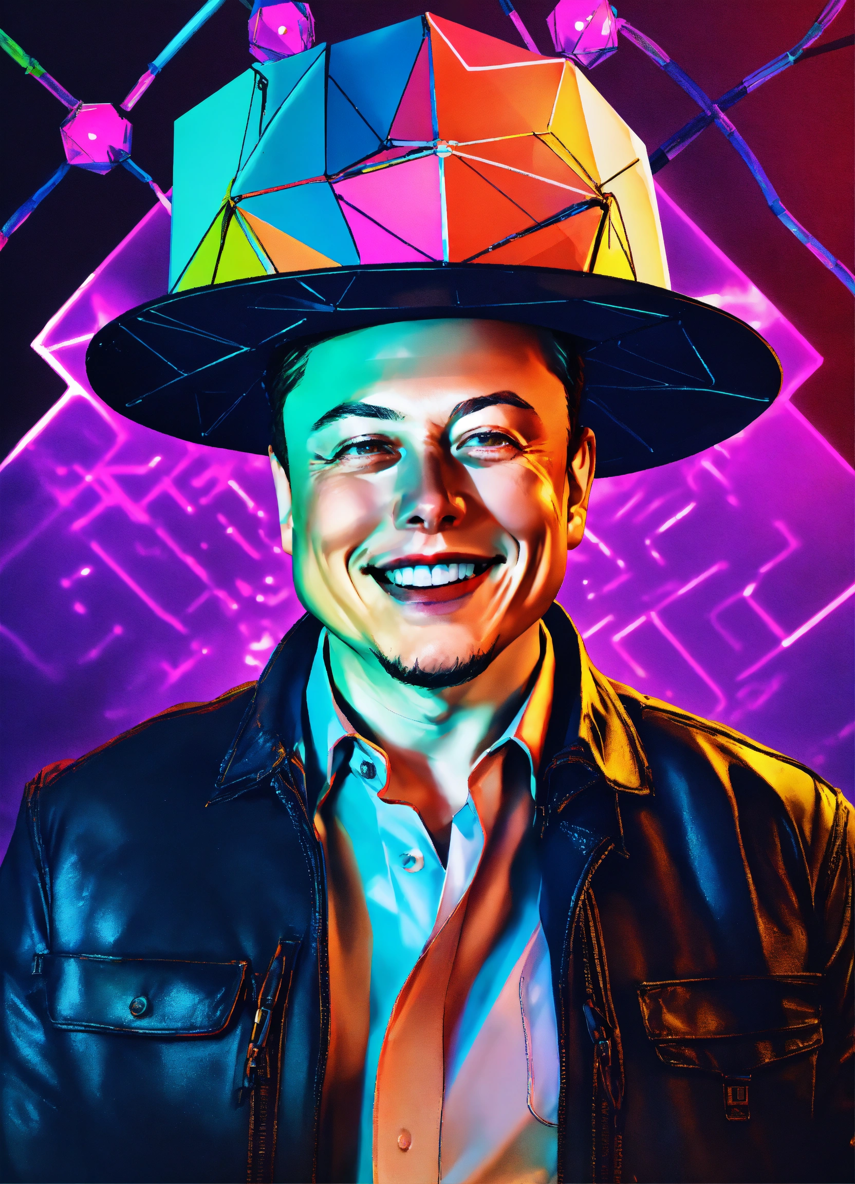 Lexica - Elon musk smiling with a computer tower hat with cables , very ...