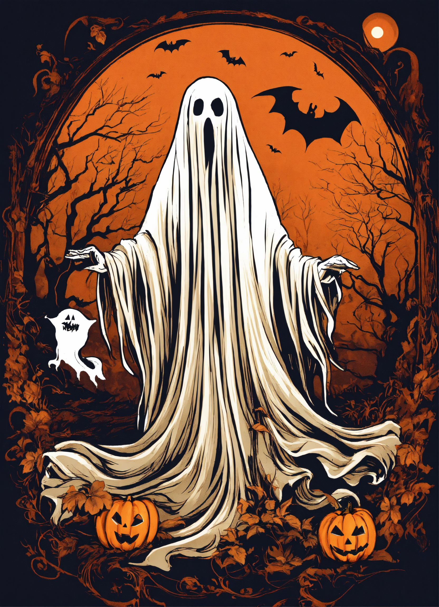 Lexica - Create a spooky ghost design for a Halloween-themed T-shirt ...
