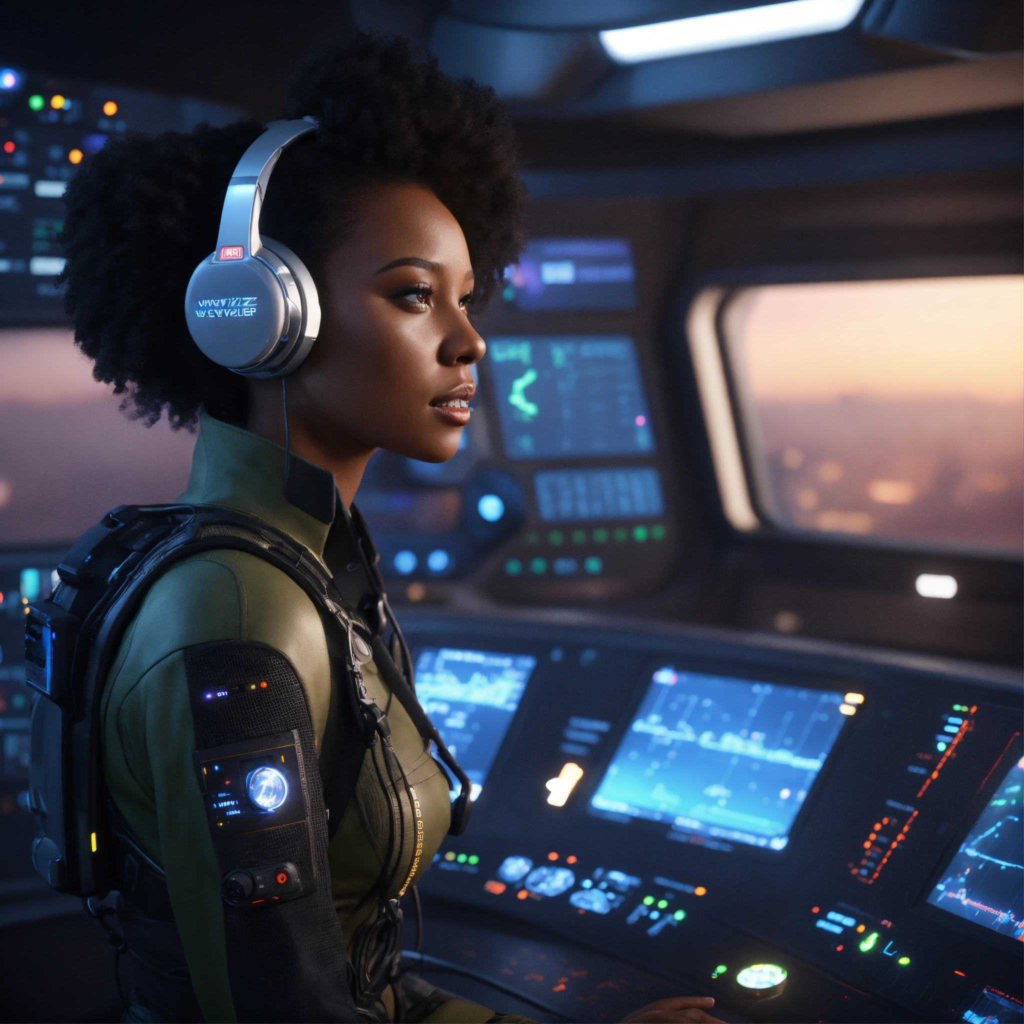 Lexica - A black female voice visualizer personality, on a space yacht ...