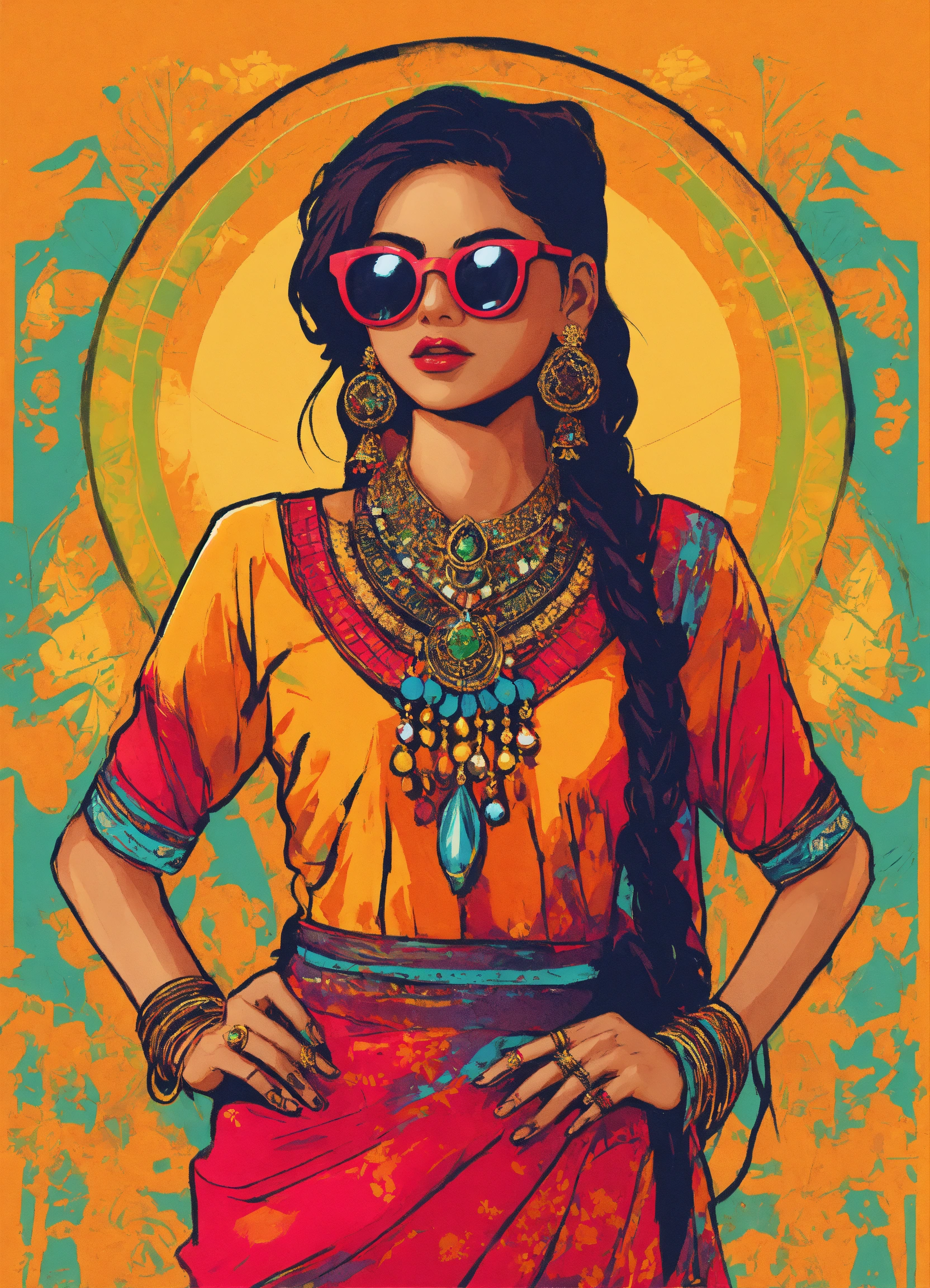 Lexica - Illustration of an Indian Girl wearing an ethnic dress with ...