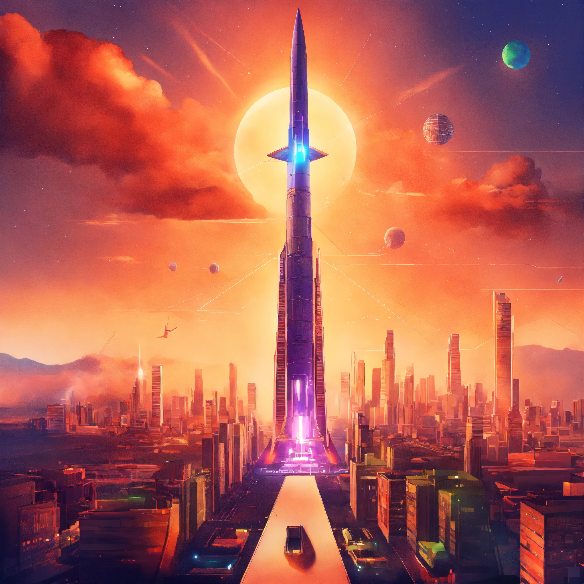 Lexica - Vector graphics, the city of the future, triangle rocket in ...