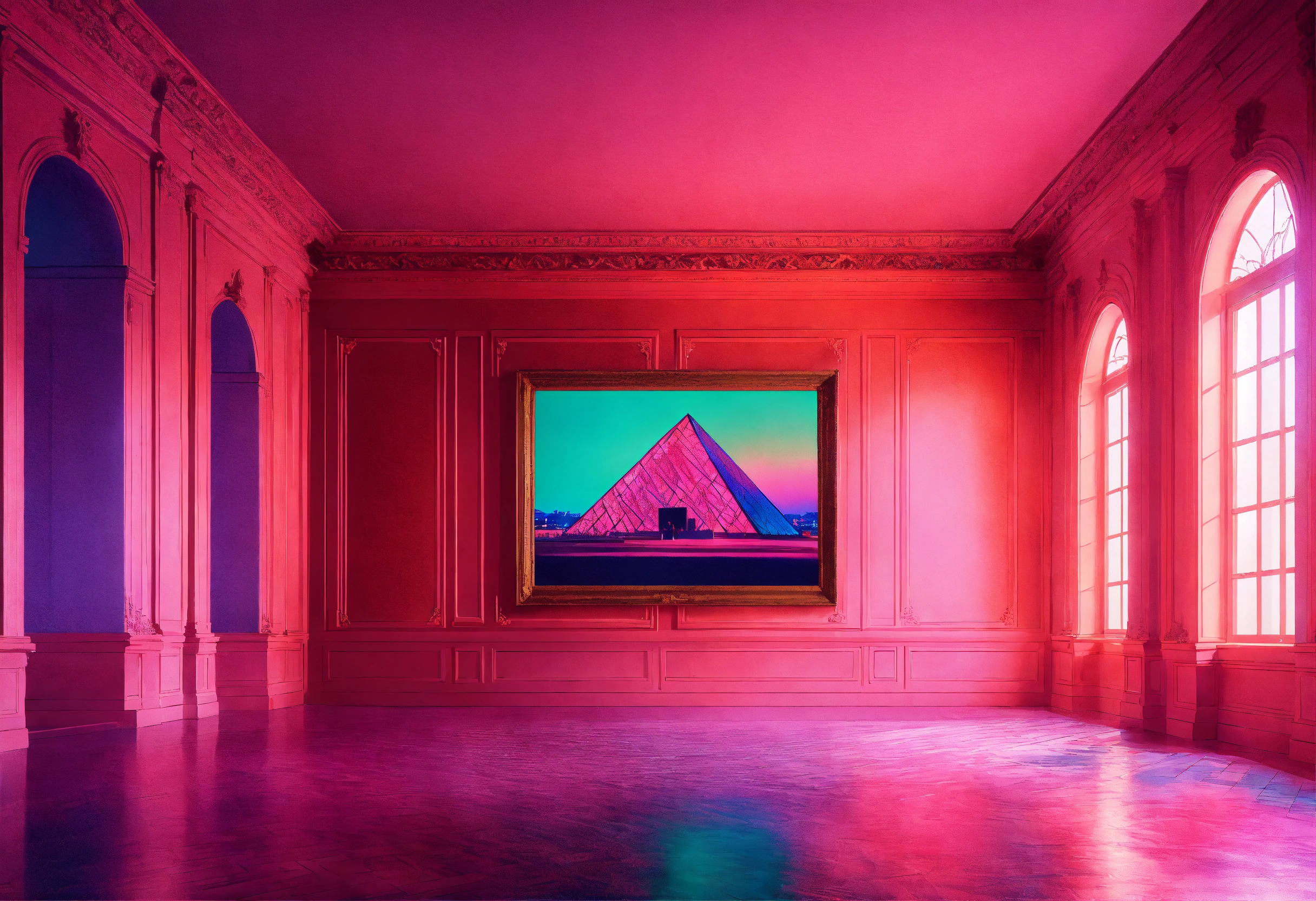 Lexica - Large room at the louvre with massive framed painting on the ...