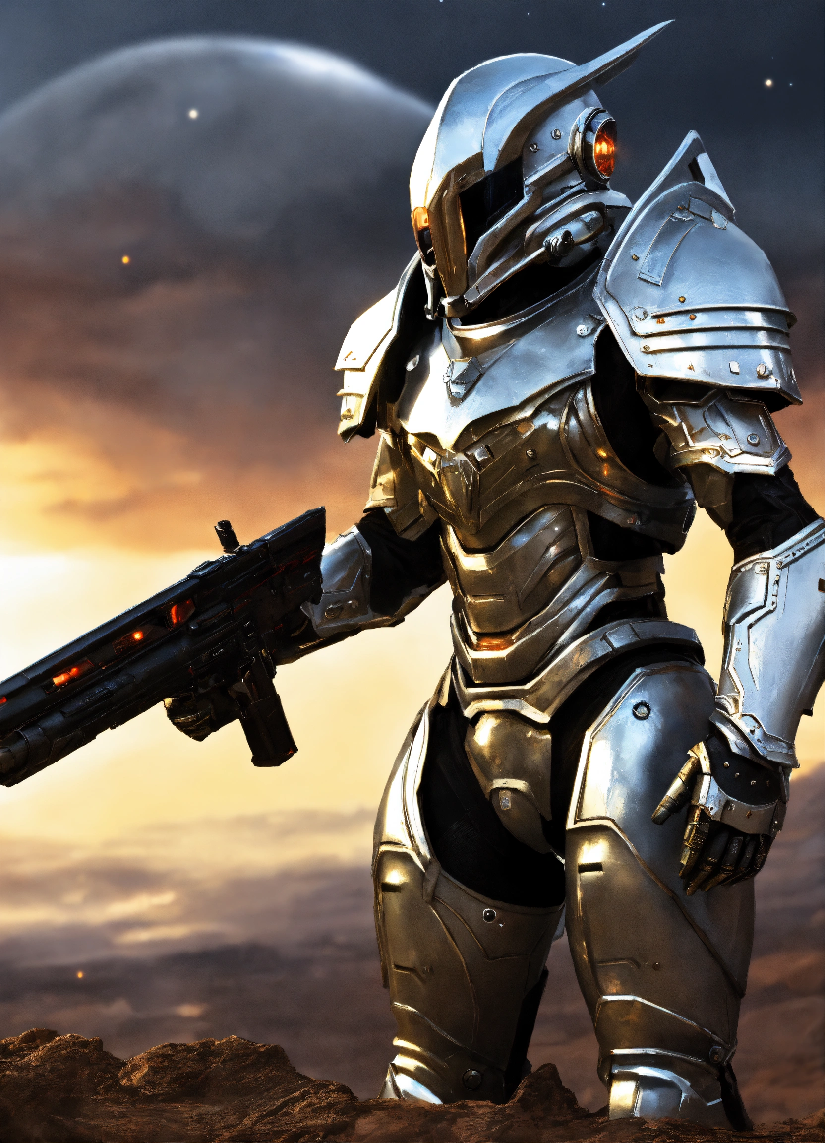 Lexica - Space warrior knight in silver alien power armor, Warmachine ...