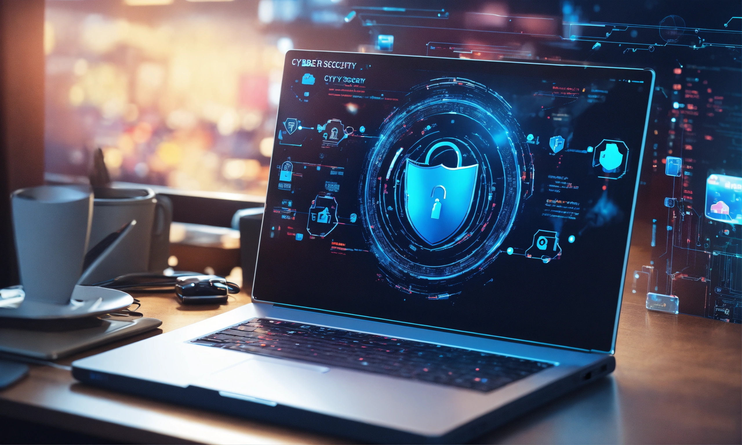 Lexica - Cyber security laptop on desk illustration