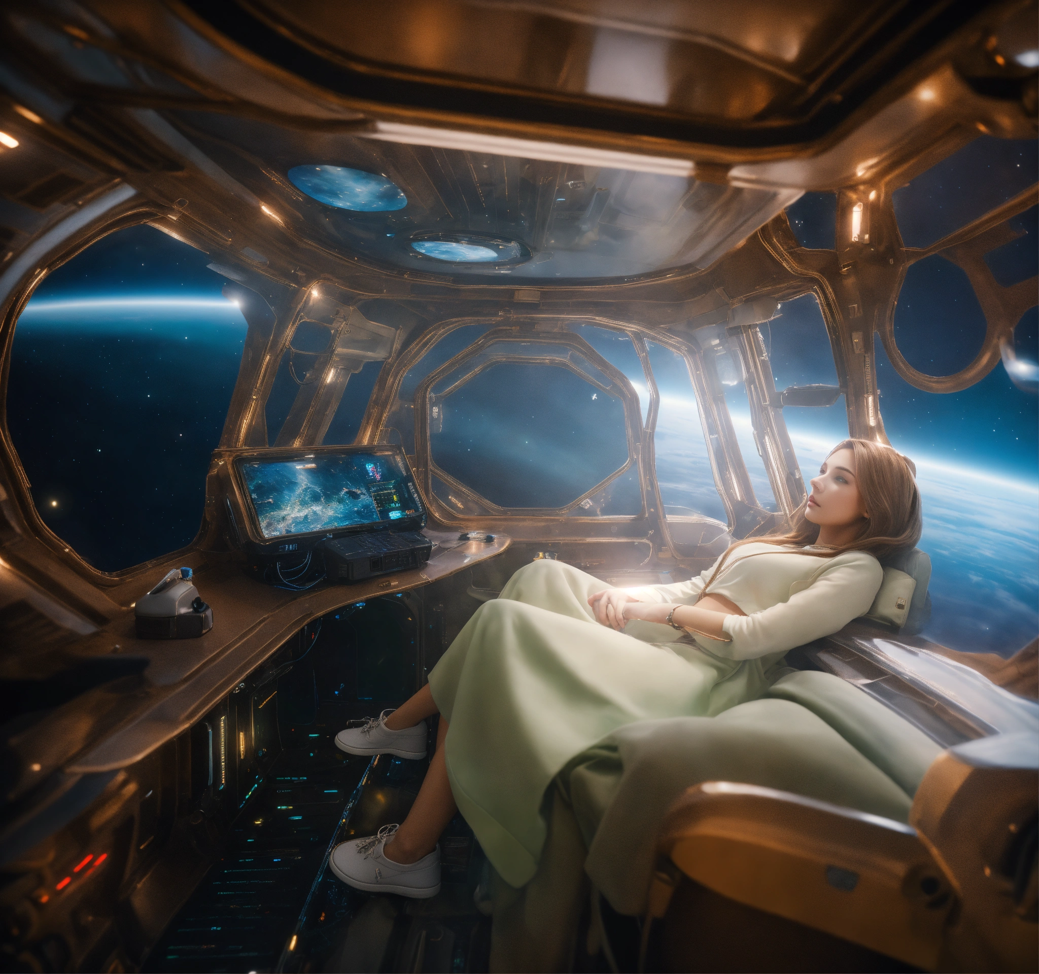 Lexica - Young woman in spaceship , hyper realism, poetic, romantic ...