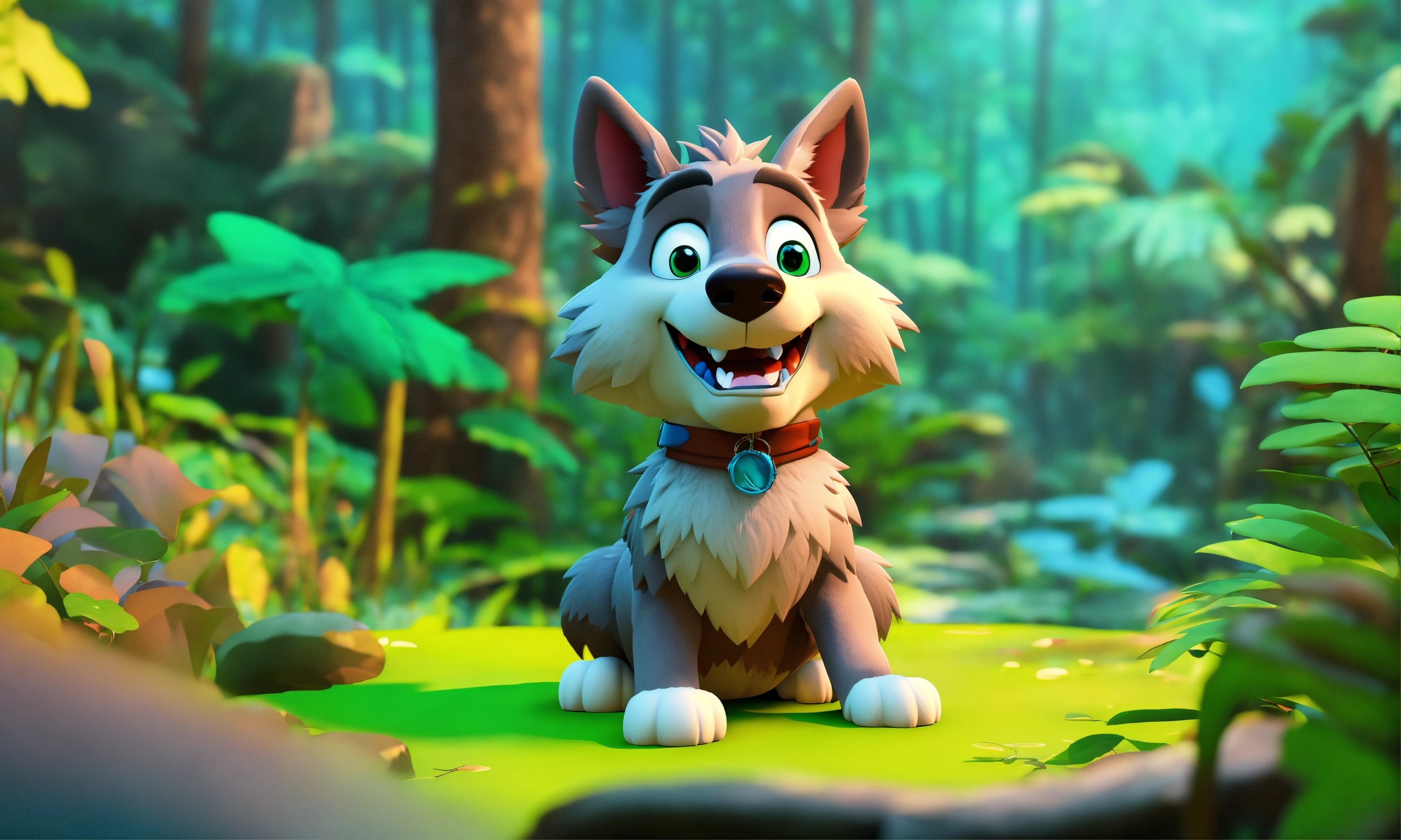 Lexica - Cartoon 3d style wolf talking in jungle