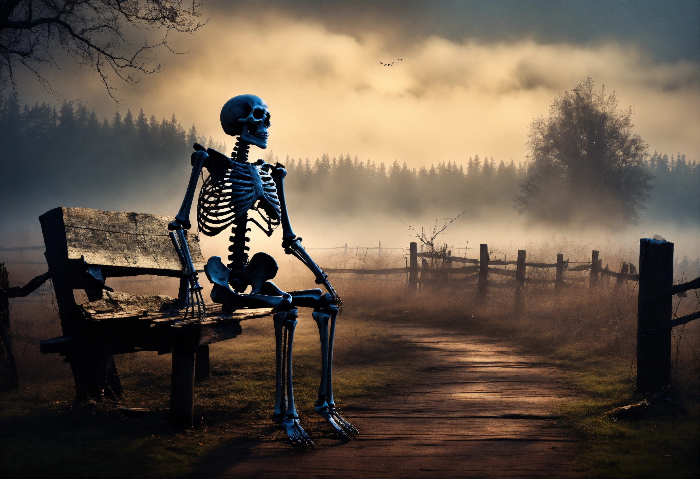 Lexica - Create a digital art piece featuring a skeleton sitting on an ...
