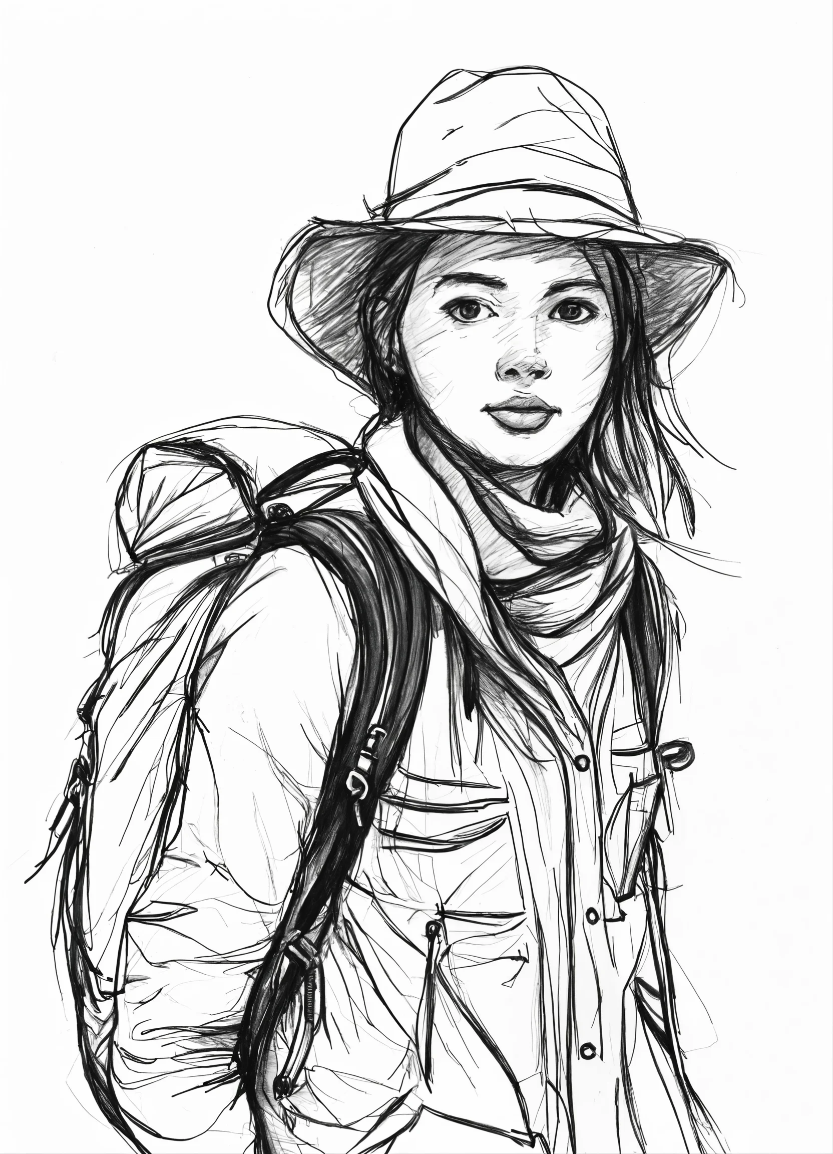 Lexica - Handdrawn simple but realistic style sketch of a traveller