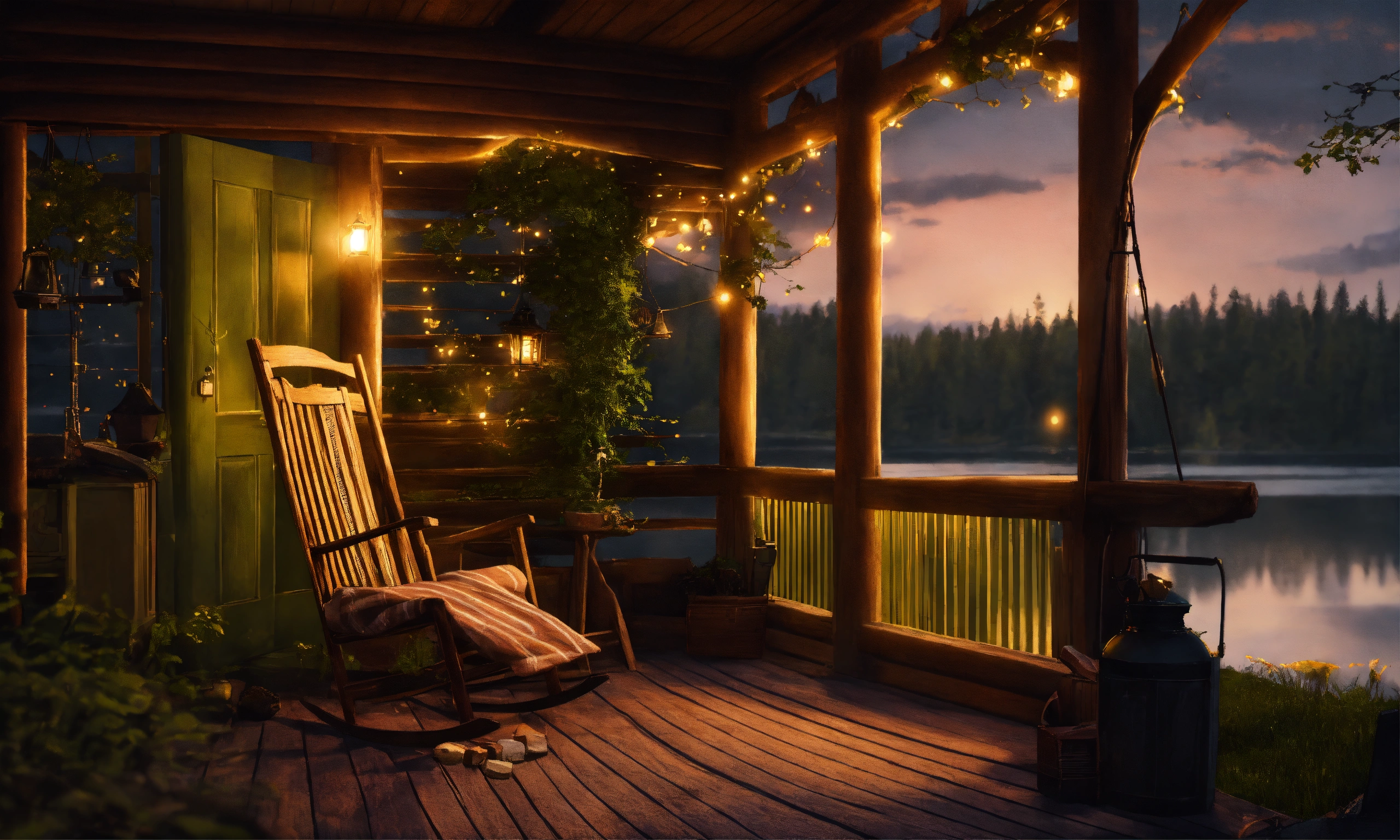 Lexica - Epic shot of ultra detailed and cozy porch in Sweden at a lake ...