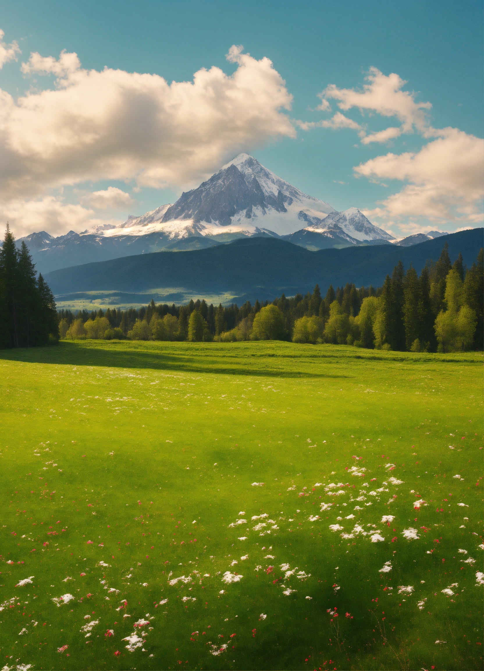 Lexica - Lush meadows and a blue sky with white clouds. in the distance ...