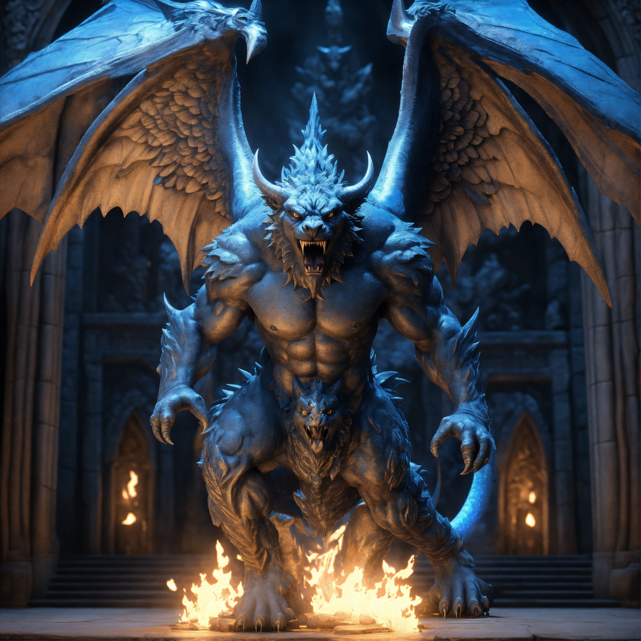Lexica - A large grey and blue gargoyle, with wings and horns, large ...