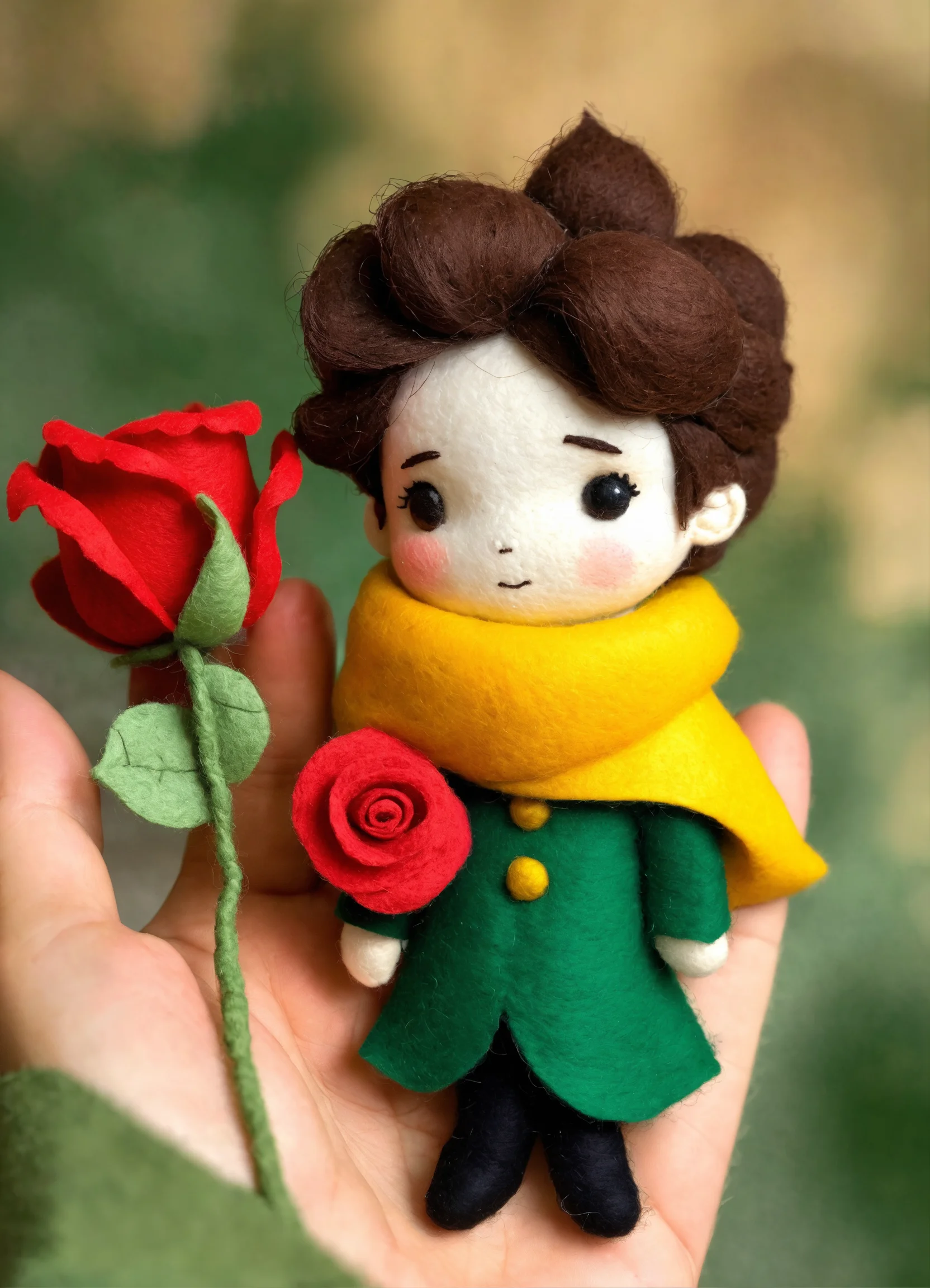 Lexica - Felt artwork, the little French prince holding a red rose, the ...