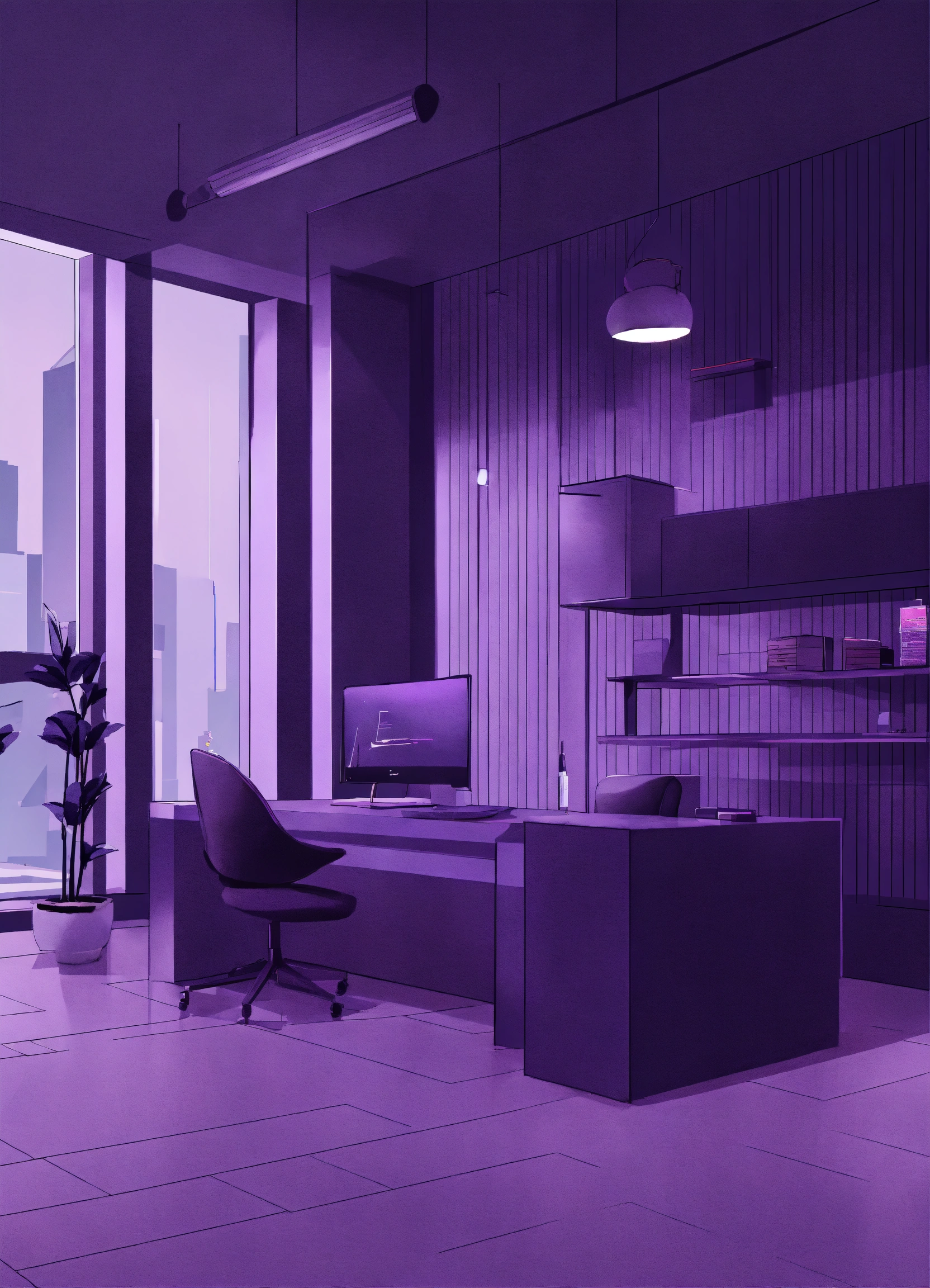 Lexica - An illustration of shopes offices, dark purple style ...