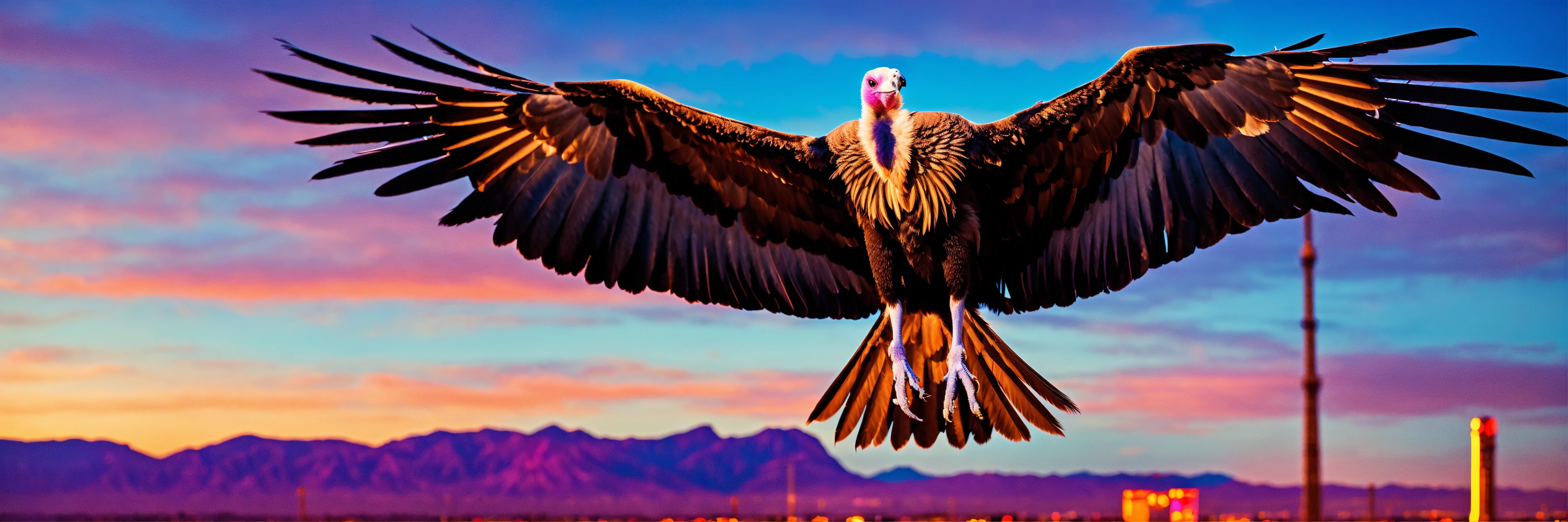 Lexica - Vulture with outstretched wing, neon light, las Vegas aesthetic