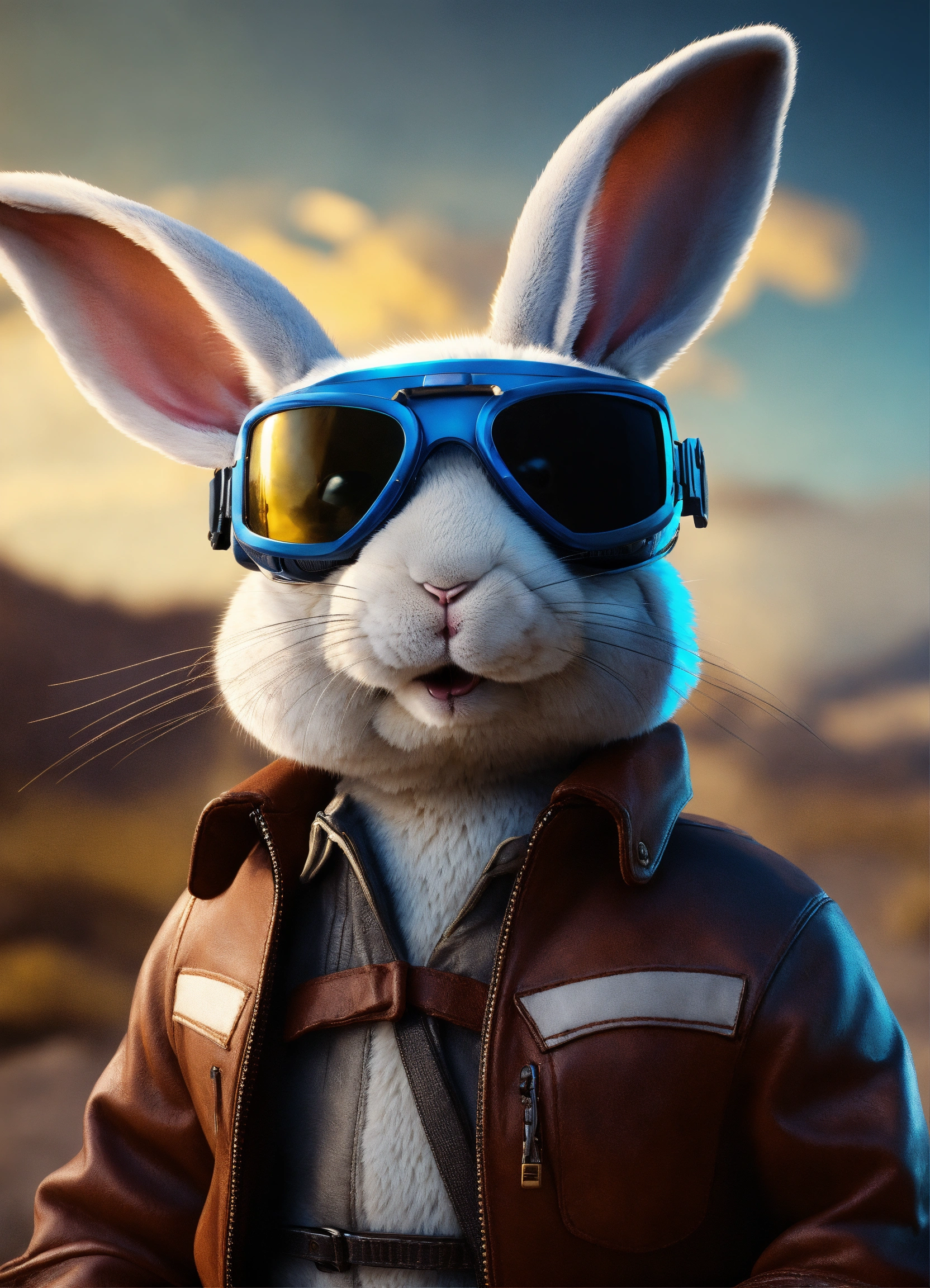 Lexica - A rabbit wearing aviator goggles, unreal engine