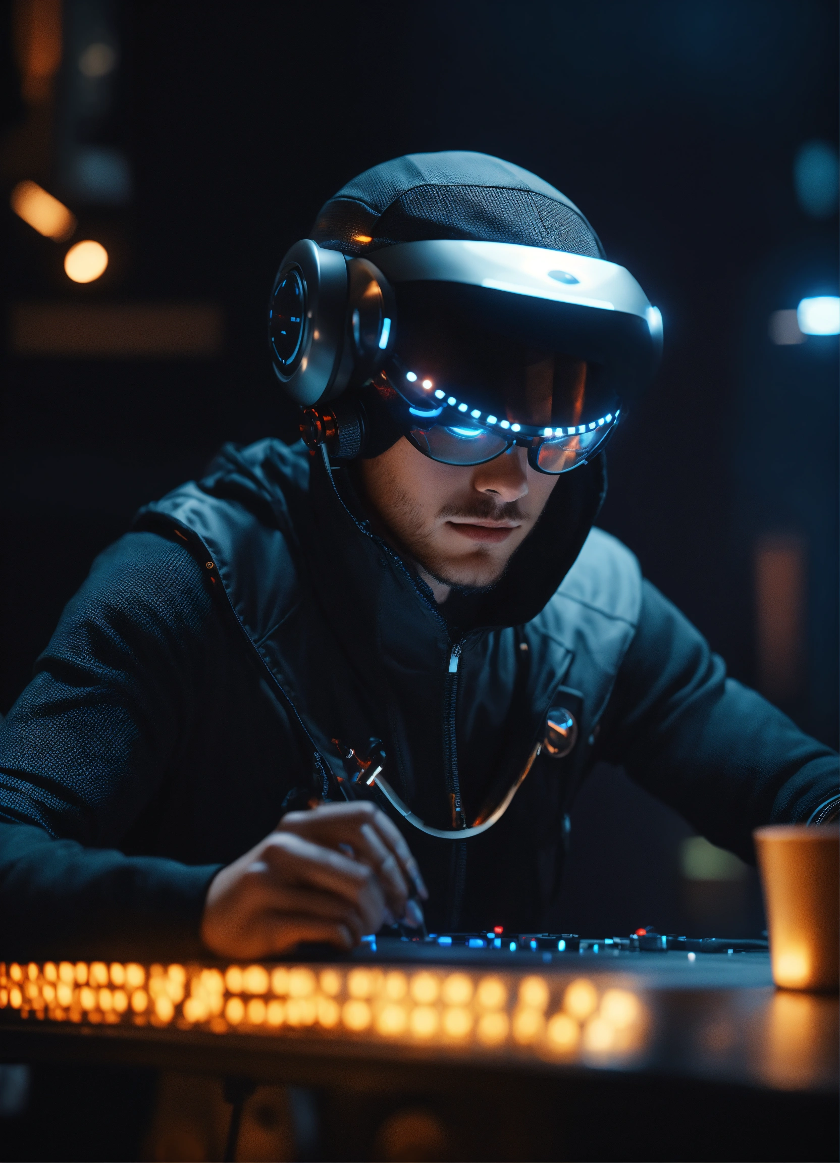 Lexica - Nerdy 25 year old male hacker wearing futuristic clothing, hi ...