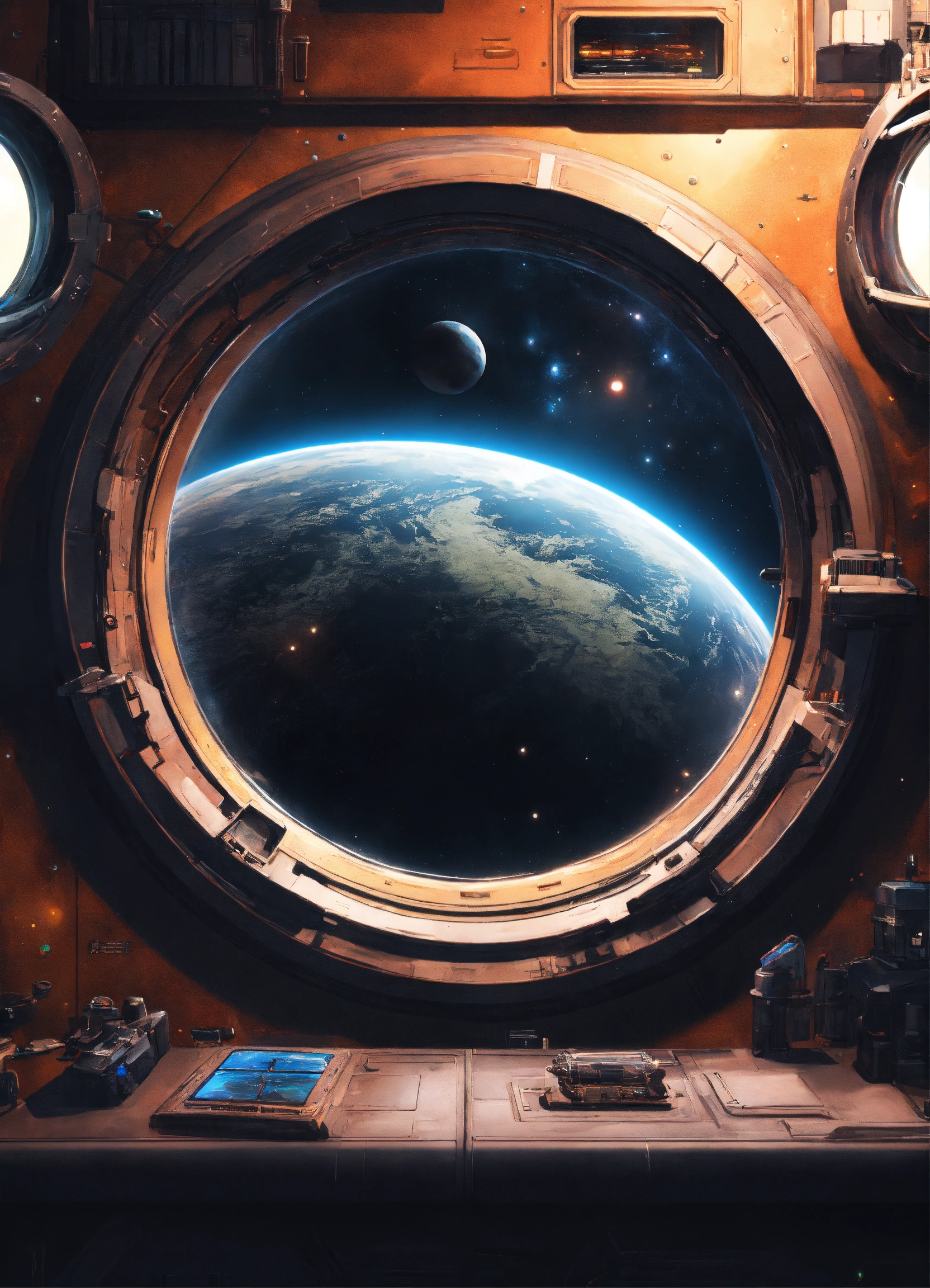 Lexica - Future spaceship, porthole, space planet. Realism