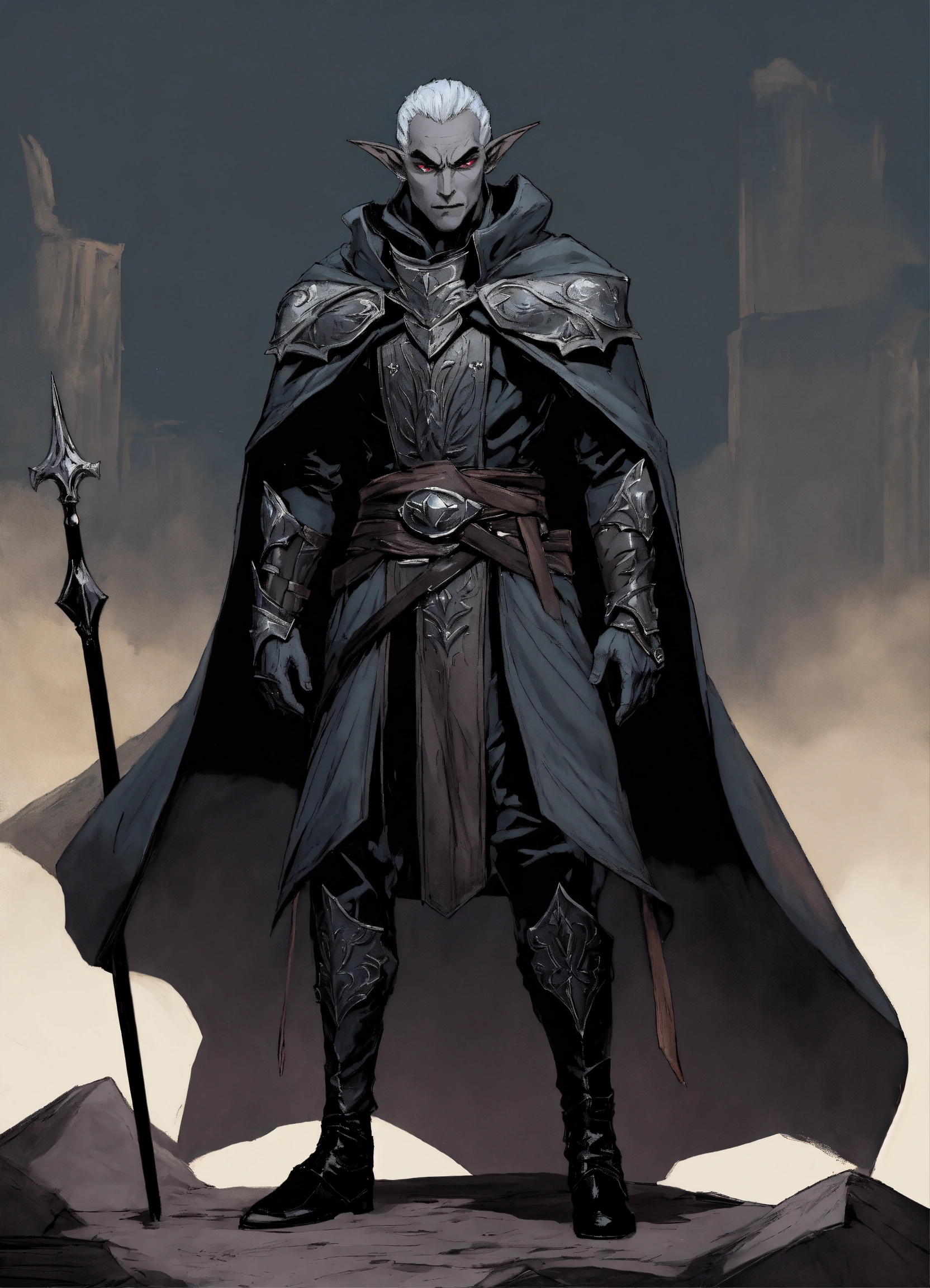 Lexica - A menacing, Dark Elf with Gray Skin, narrow elfish ears ...