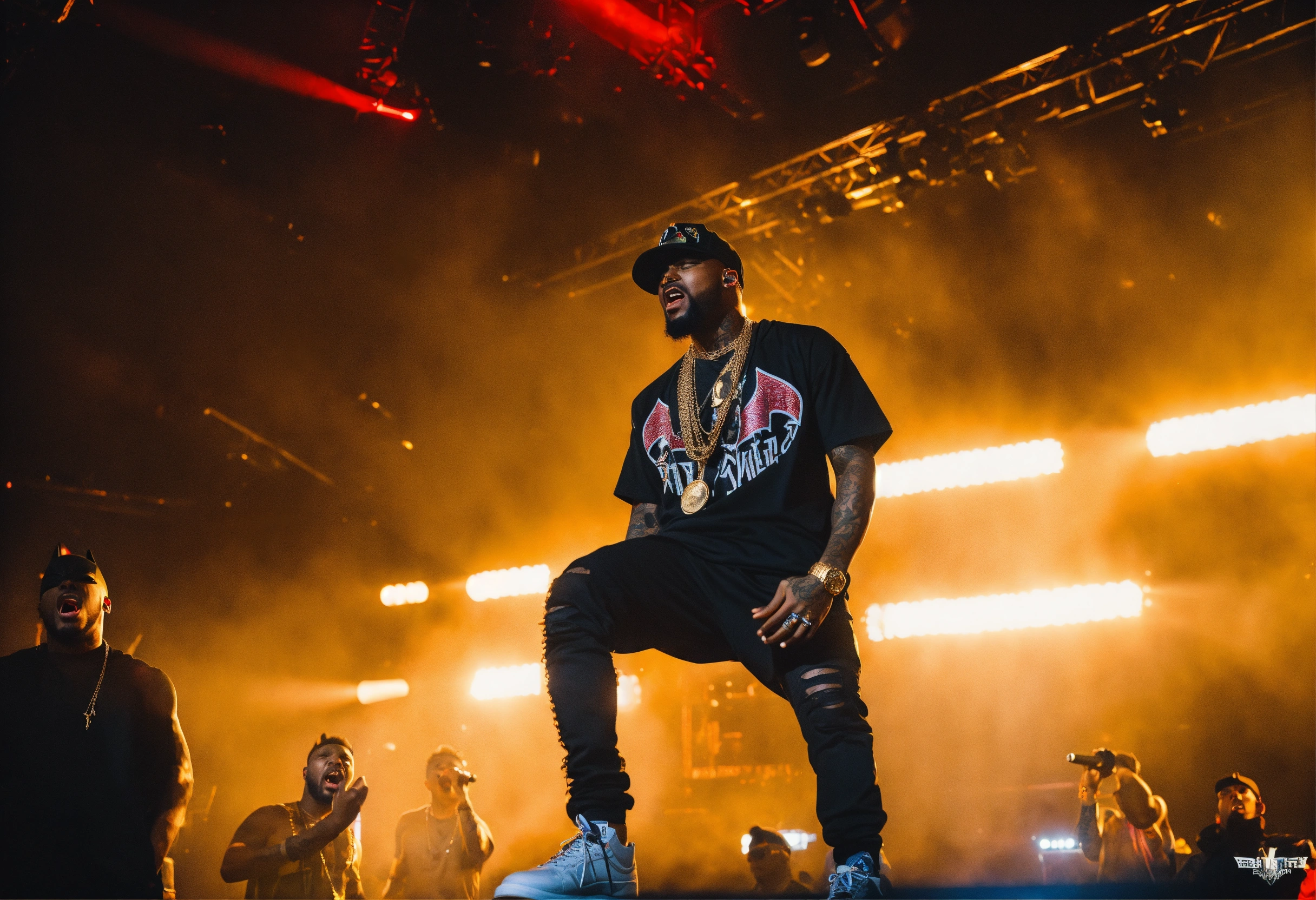 Lexica - Full body shot black battle rapper "Daylyt" eapping on stage ...