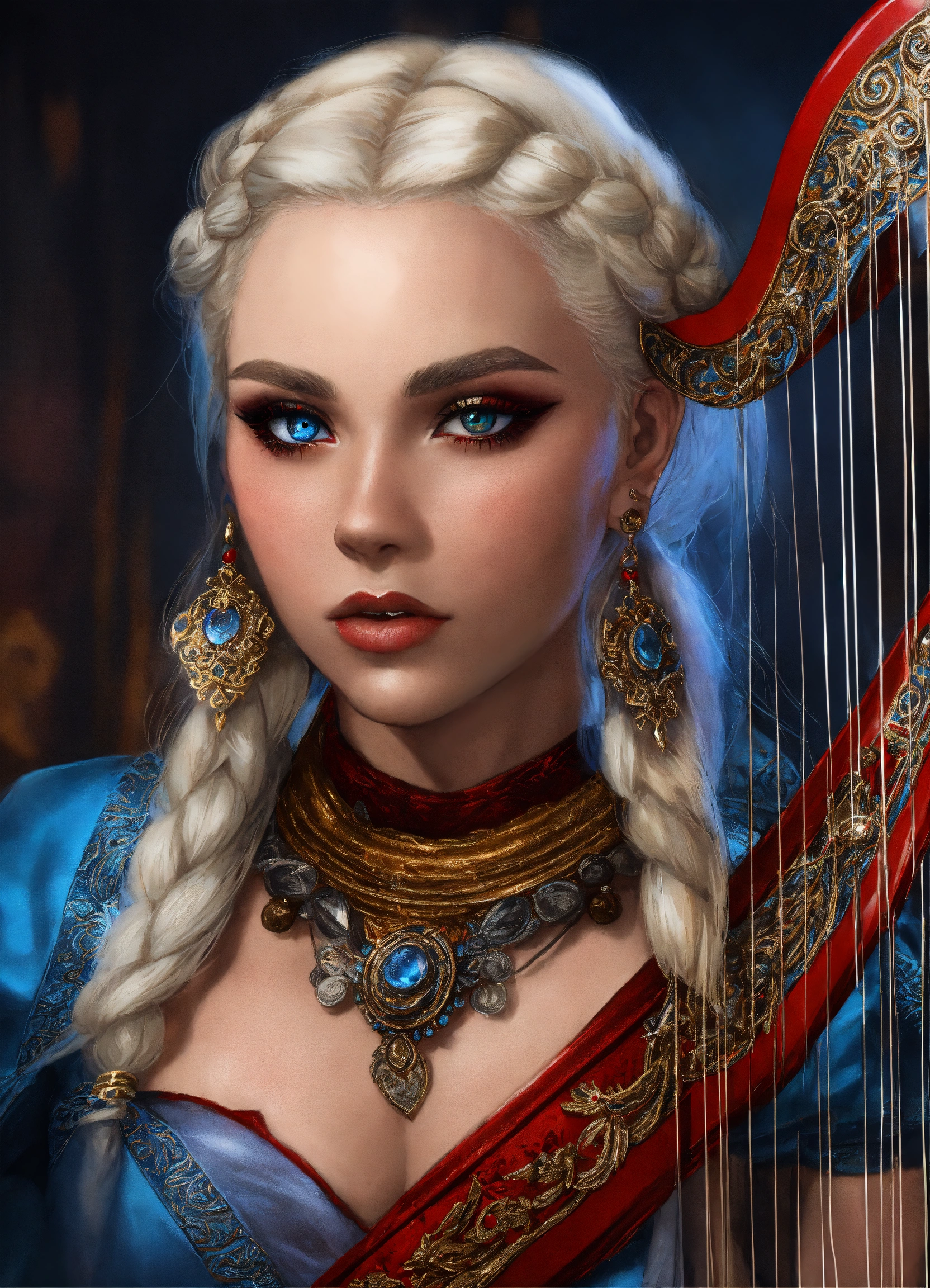 Lexica - Portrait of a dwarf bard, dark skin, braided platinum blonde ...