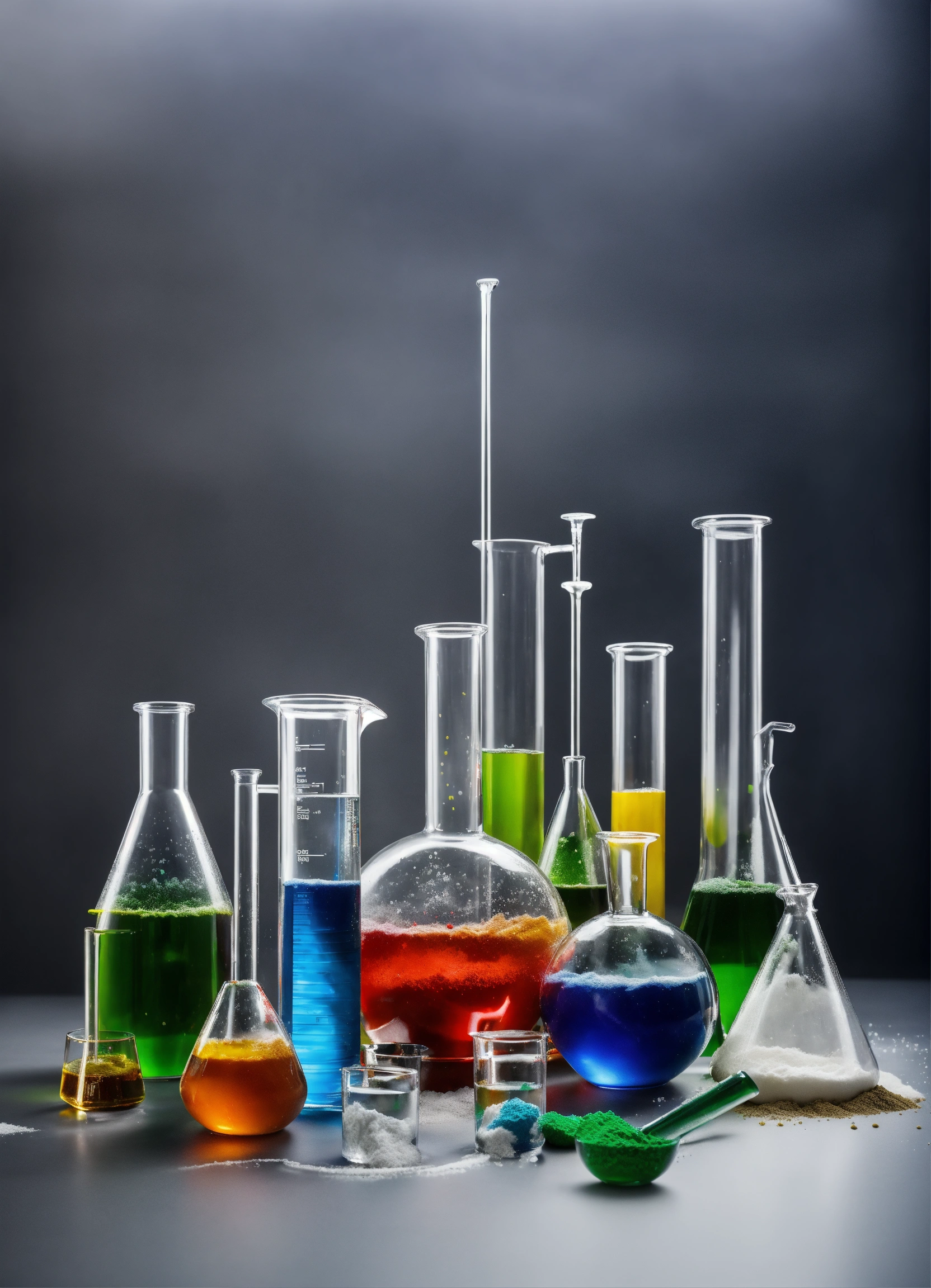 Lexica - Different chemicals with powders and liquids in glassware in a ...