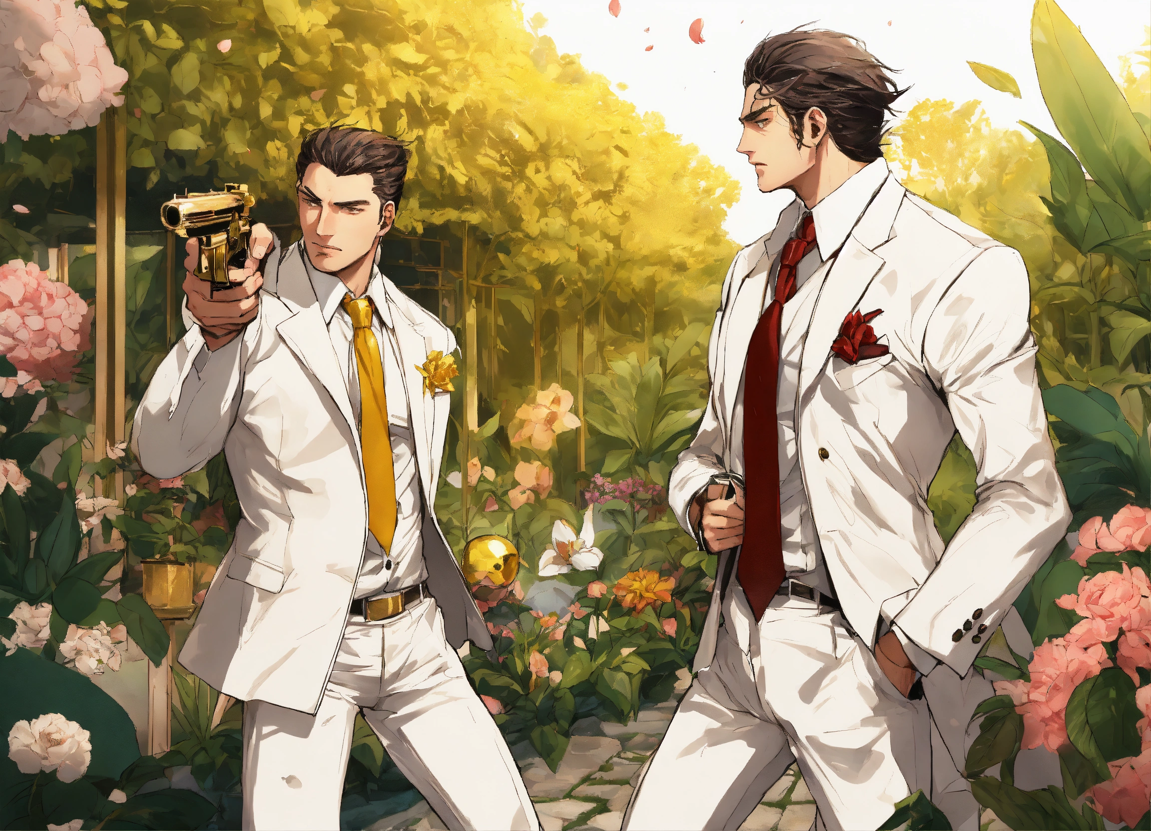 Lexica - Two rough male mafiosi in white vested suit and golden tie ...