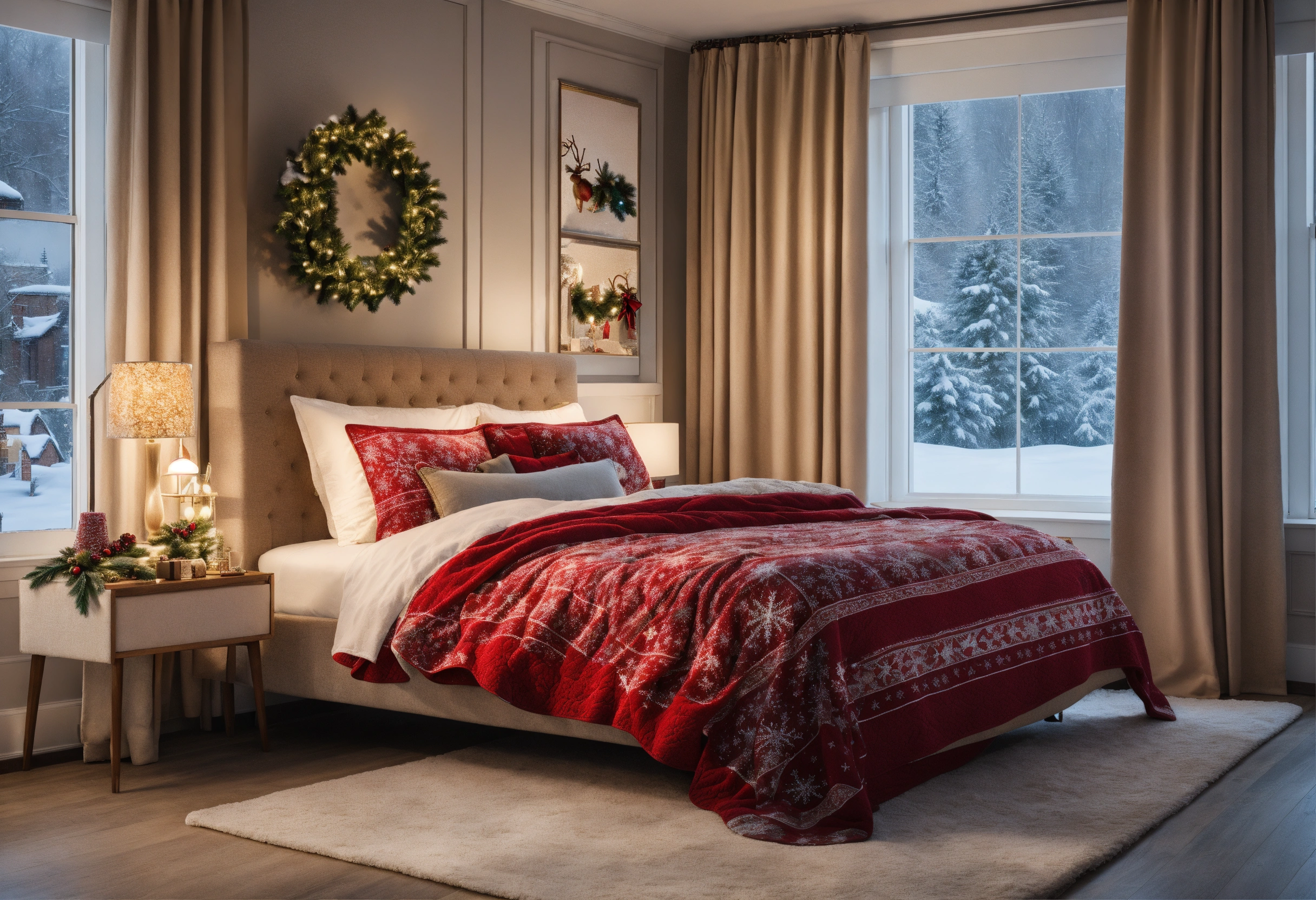 Lexica - Beautiful Christmas bedroom facing facing forward. Bed facing ...