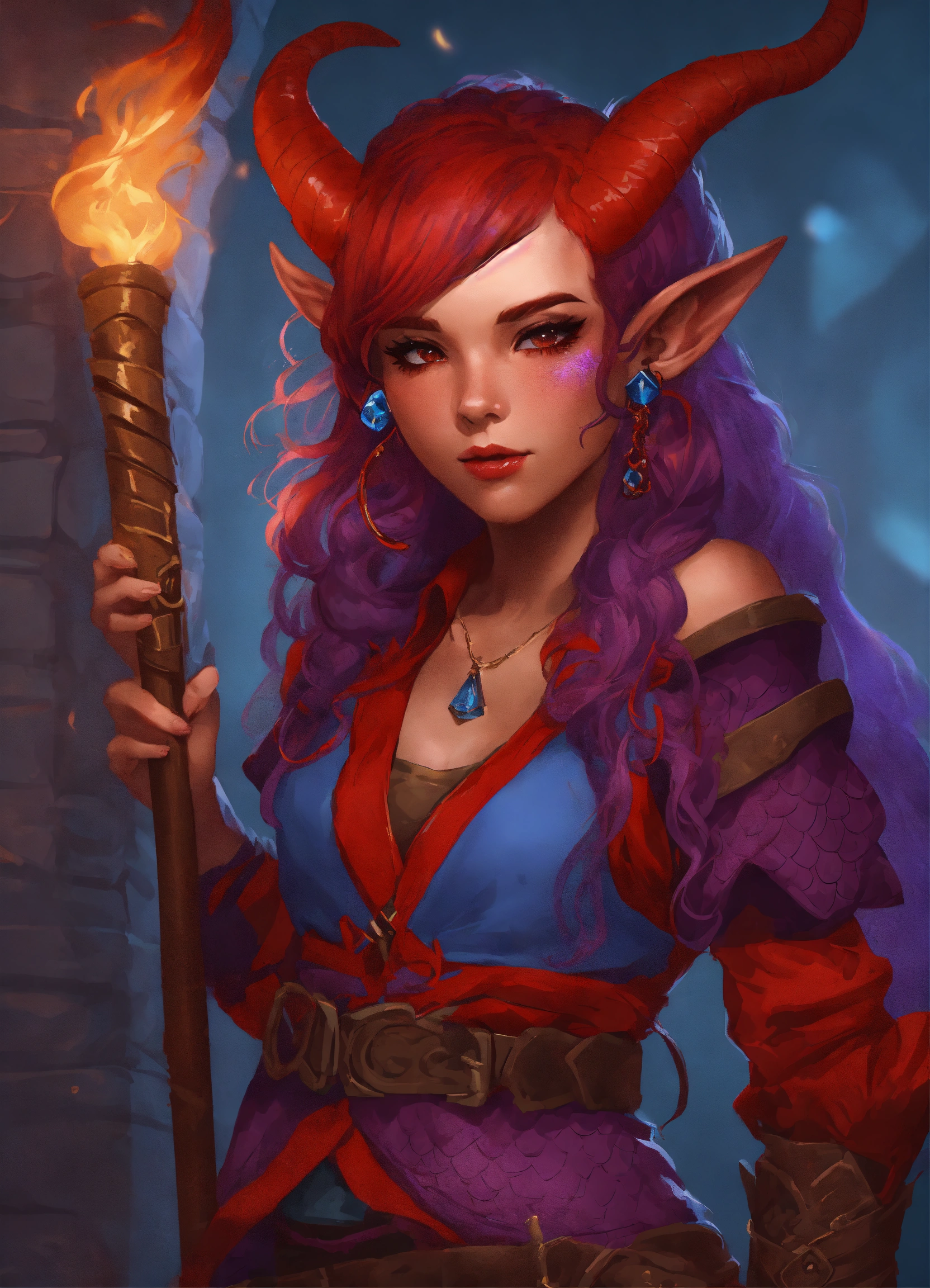 Lexica - A teifling from dnd 5th Edition with red curled horns. She has ...