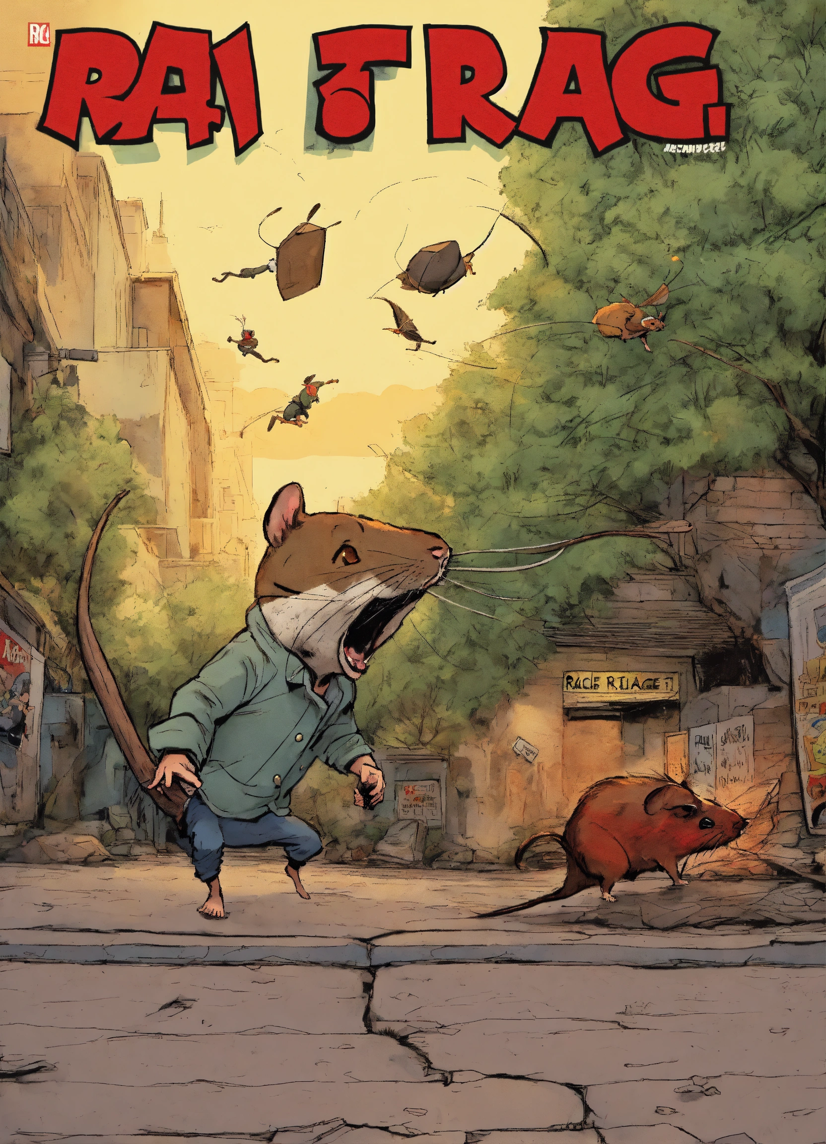Lexica - Rat comics leaps of rage on a cap on the ground, frustrate
