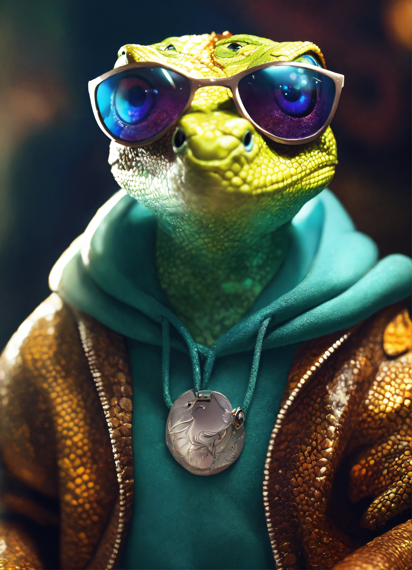 Lexica - Full-bodied portrait, Cute and adorable cartoon lizard wearing ...