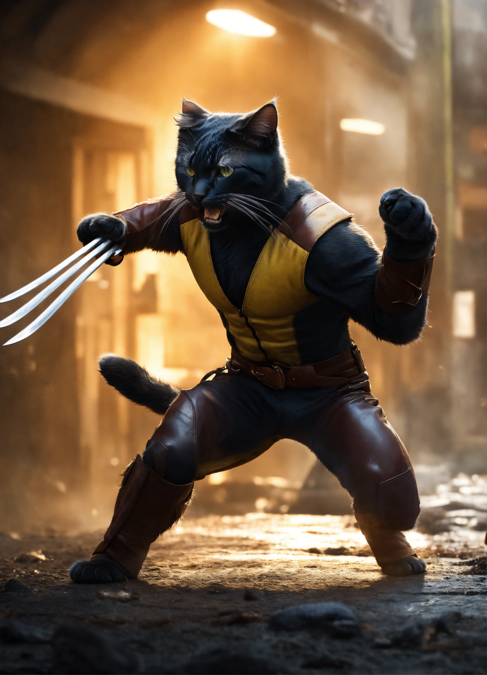 Lexica - Produce me an image of cat wolverine in fighting action, movie ...