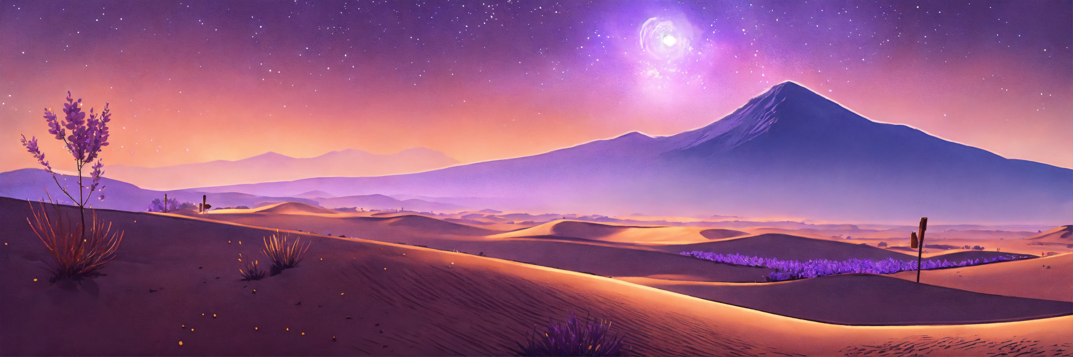 Lexica - Beautiful lavender starry night, concept art, 8k, fog, desert ...