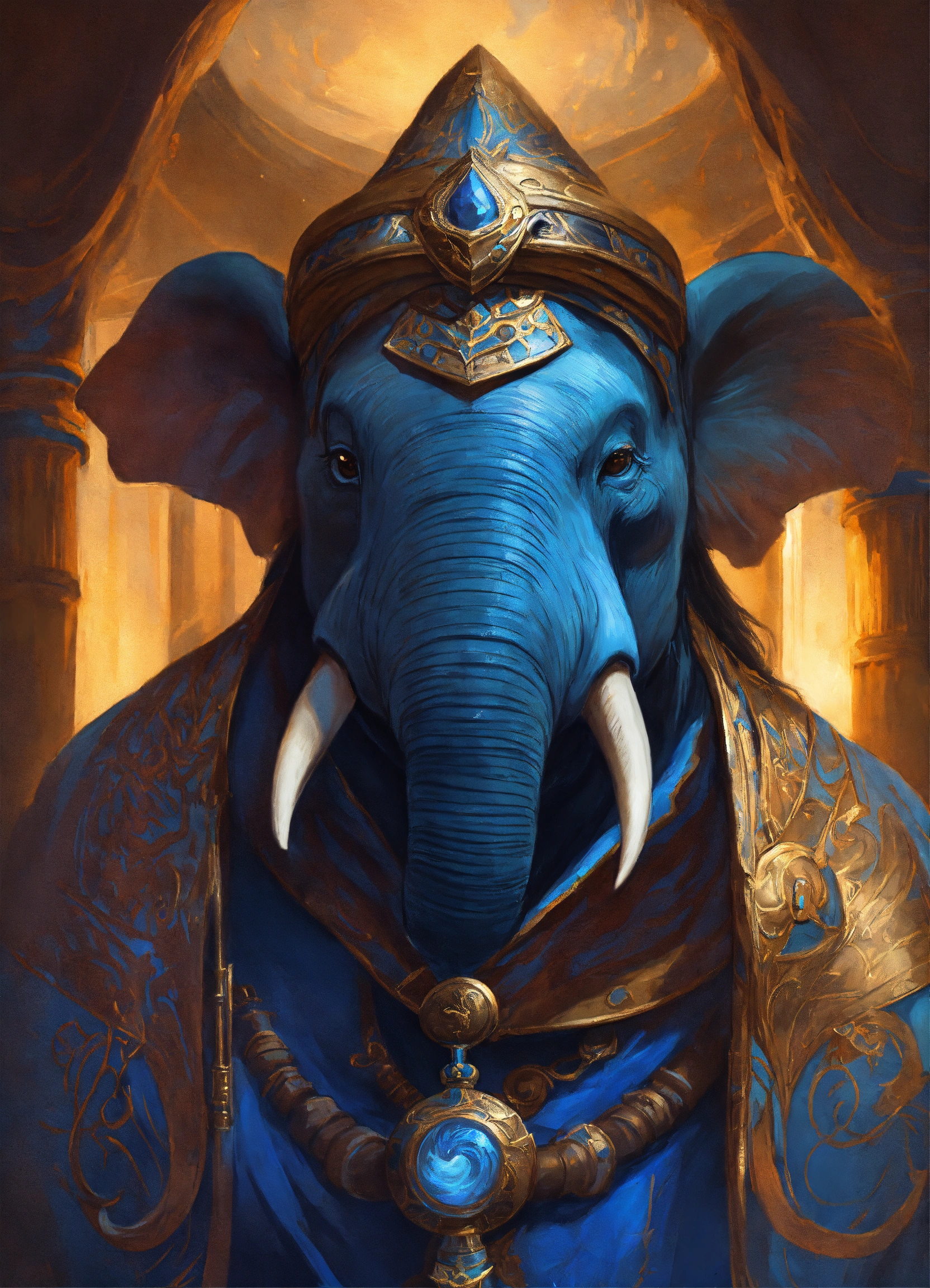 Lexica - Fantasy Portrait of a Loxodon sorcerer, bronze tusks, soft ...