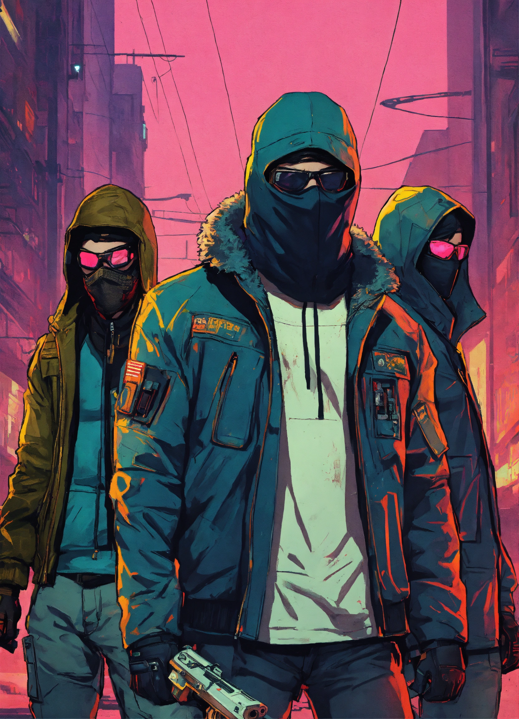 Lexica - Cyberpunk gang members wearing a jacket and balaclava gritty ...