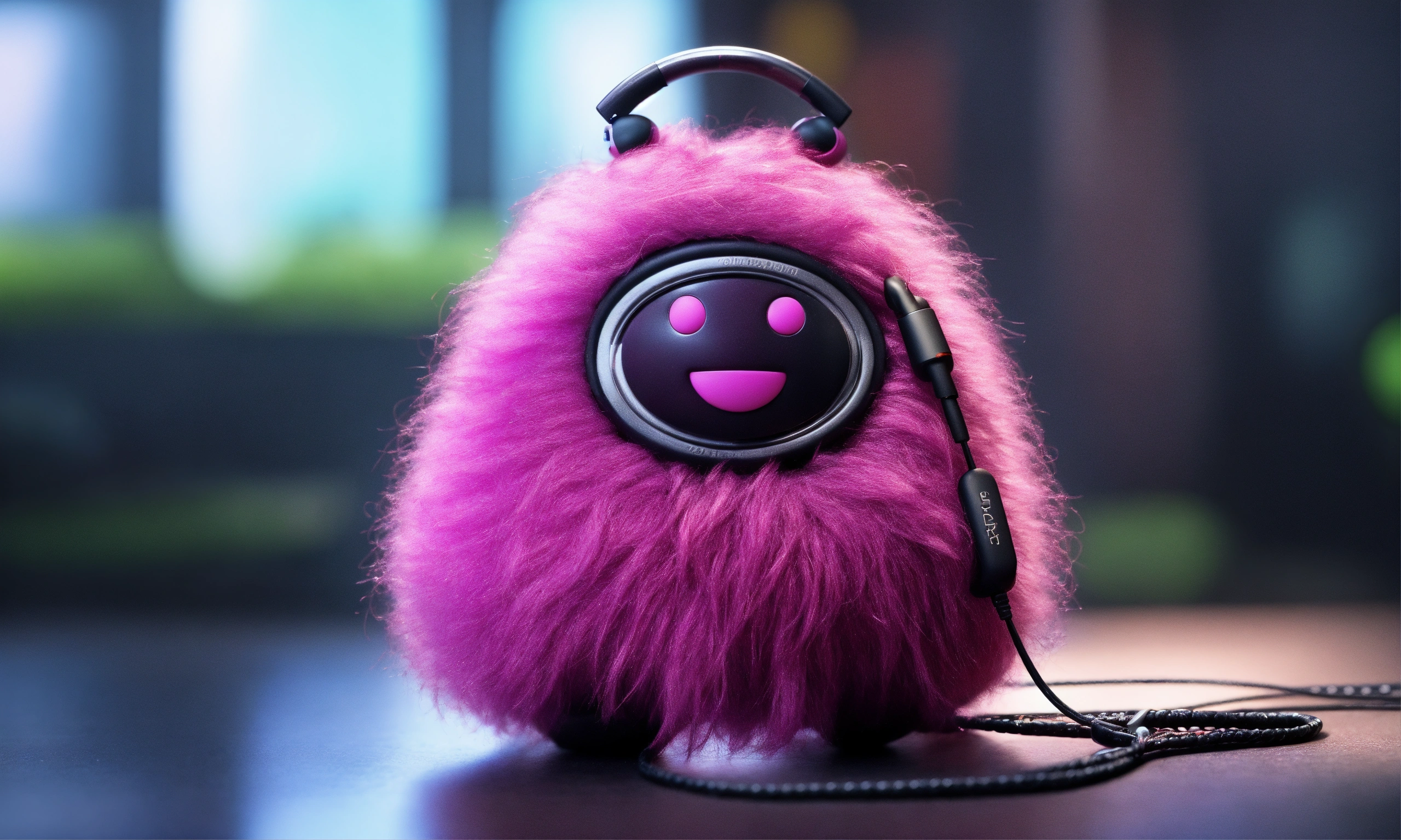 Lexica - Tear shaped pink hairy grimace character with hi tech ...