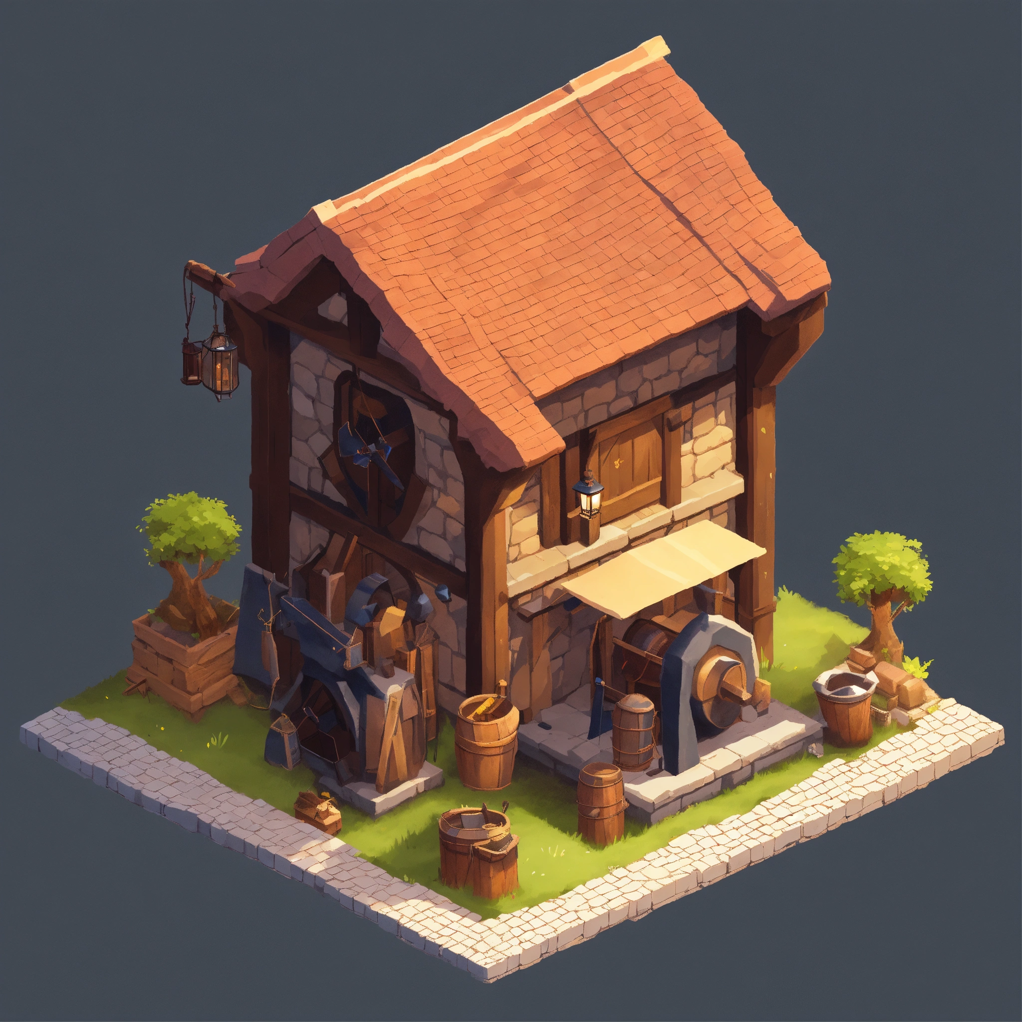Lexica - Game art, blacksmith, isometric, full view, outside view ...