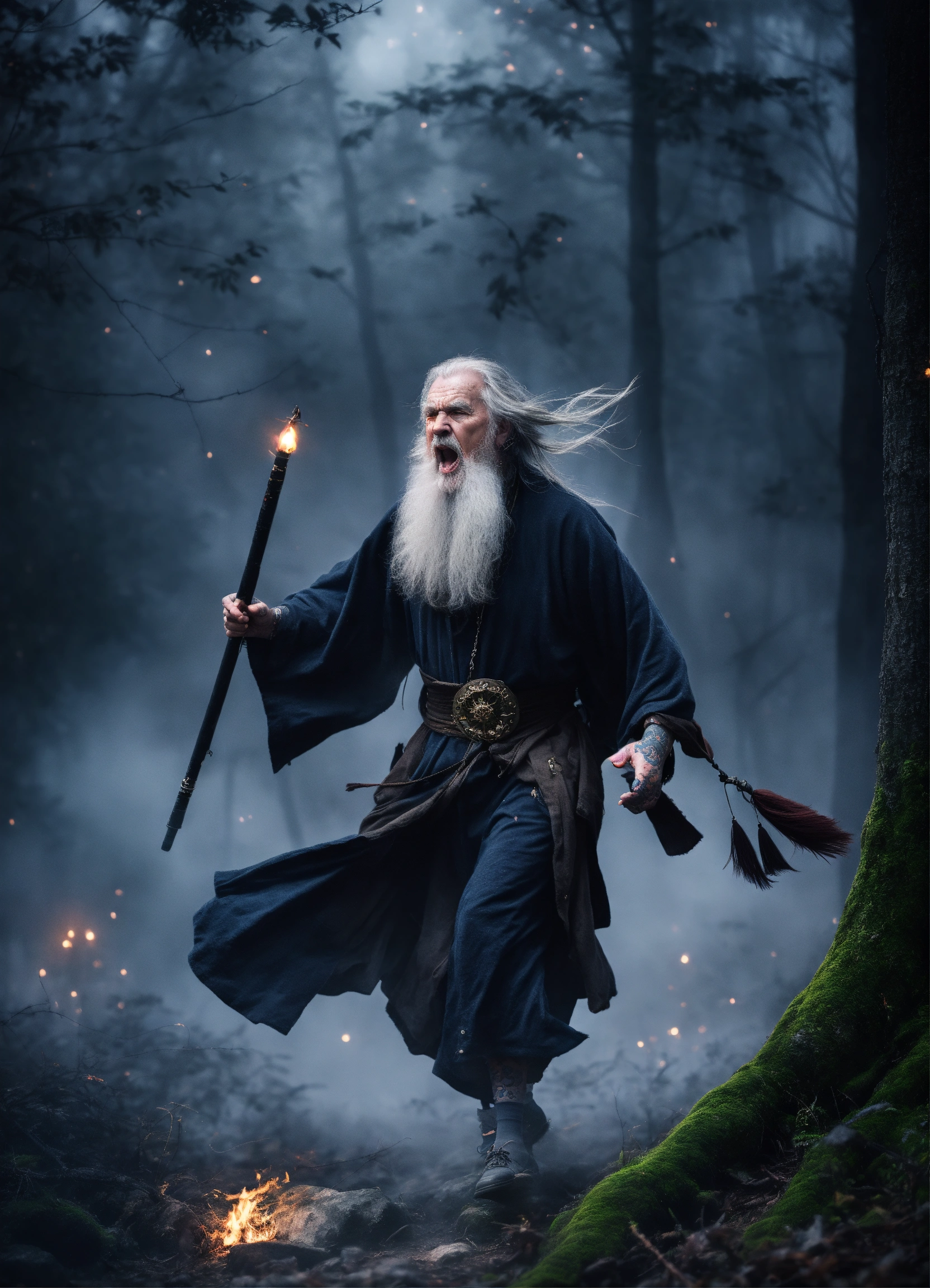 Lexica - In a photo realistic style, a gaunt old tattooed hermit with ...