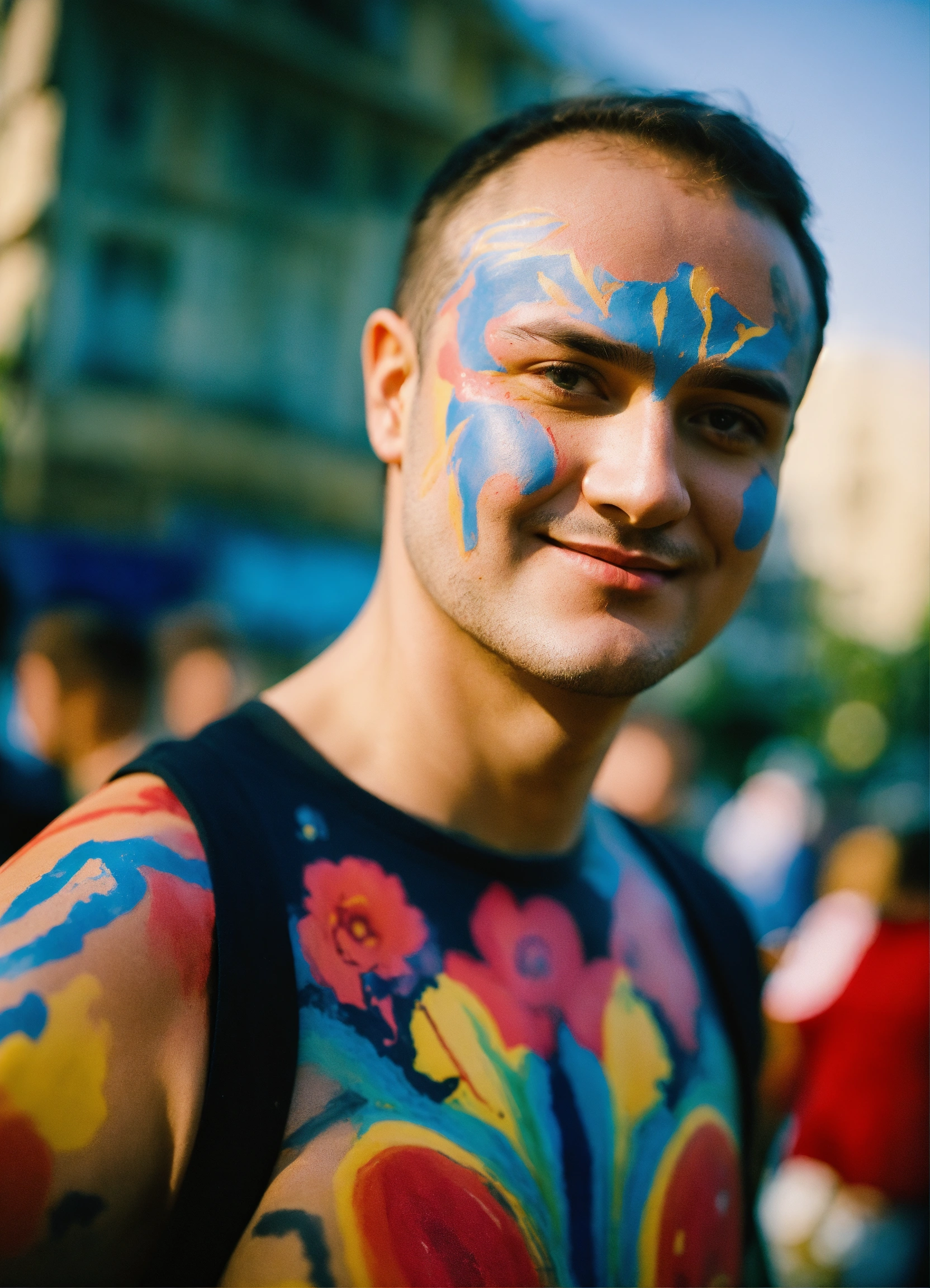 Lexica - Happy Igor Dodon standin, bodypainting, in thecenter of the city in chisinau, perfect ...