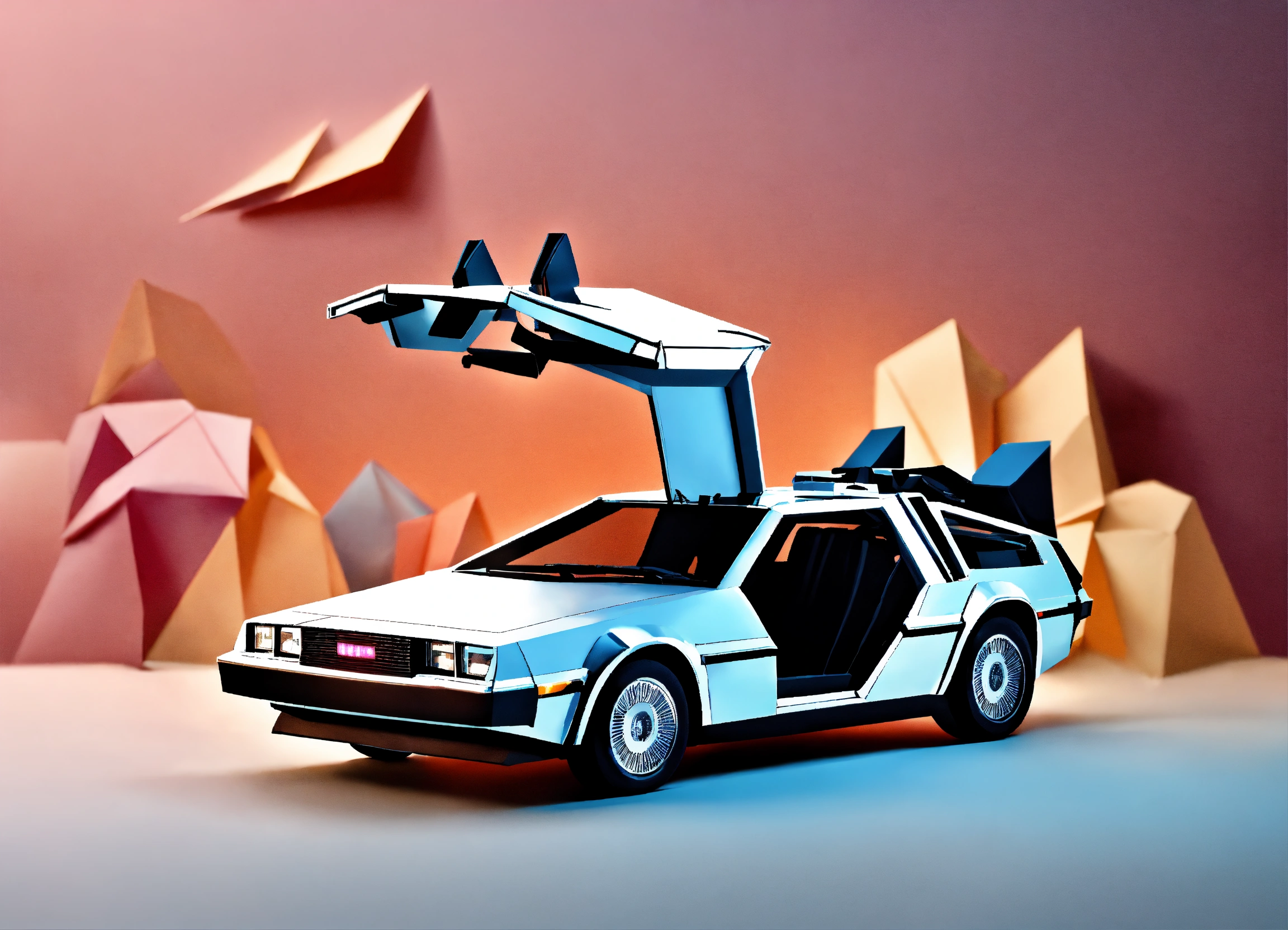 Lexica - Delorean built in origami, minimalistic and abstract illustration