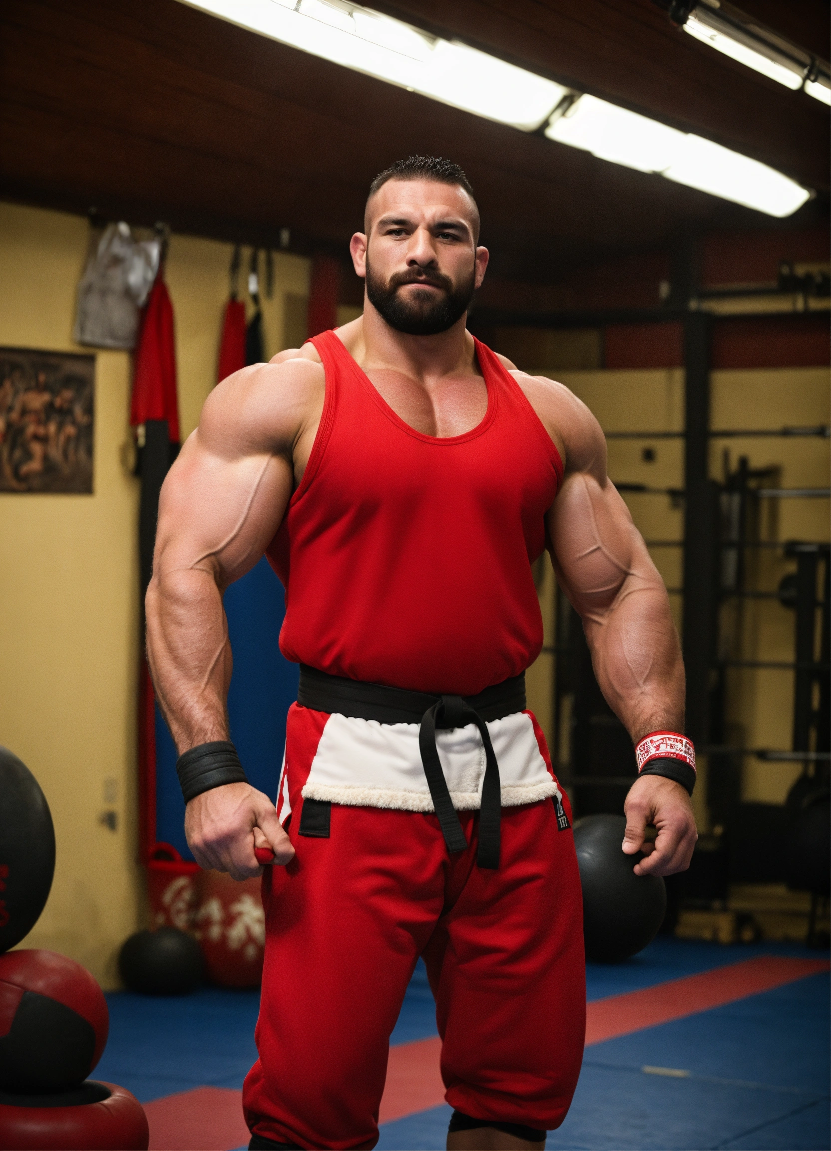 Lexica - 30-year-old wrestler with big muscles in a dojo, bodybuilder ...